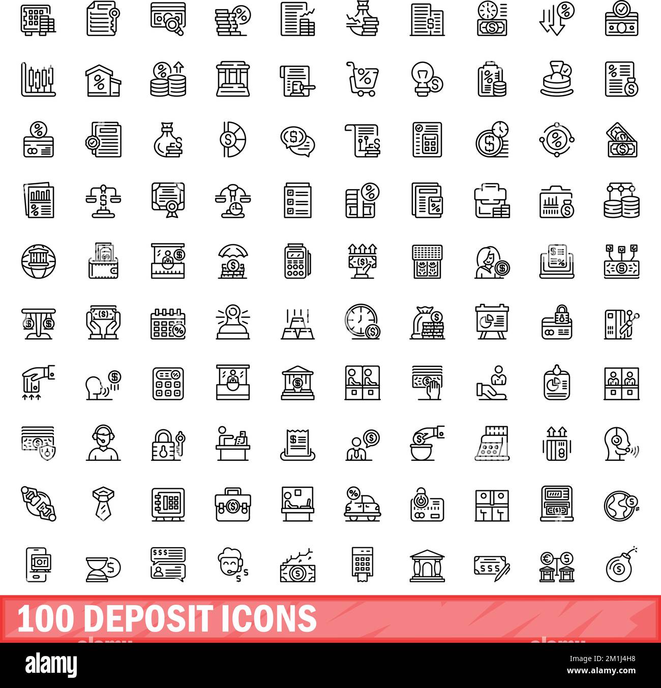100 deposit icons set. Outline illustration of 100 deposit icons vector ...