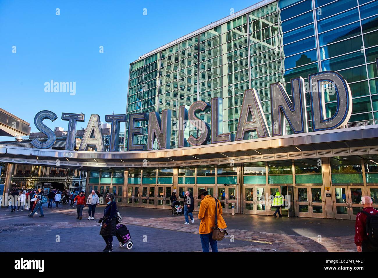 Staten Island huge entrance sign in New York City leading to ferry ...