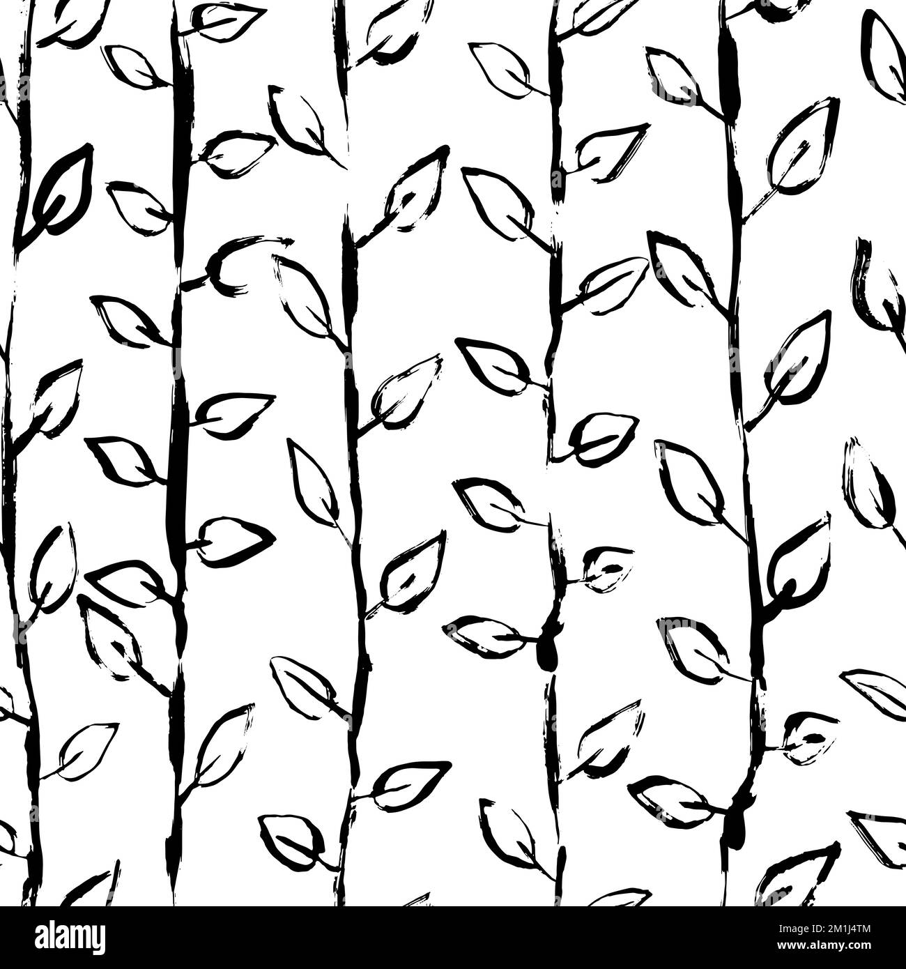 Abstract Hand Drawn Dry Brush Vector Seamless Leaves Pattern Stock ...