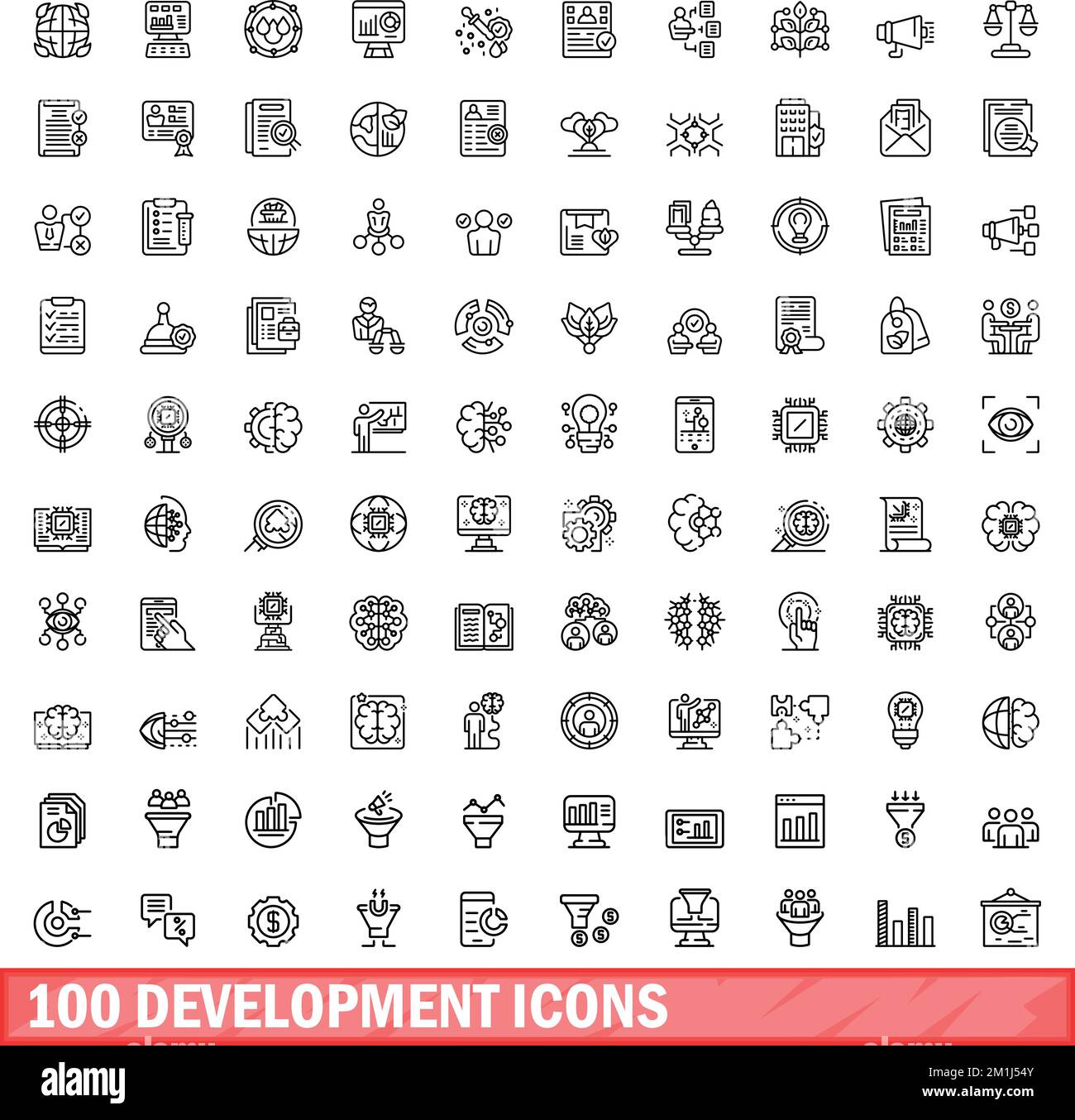 100 development icons set. Outline illustration of 100 development ...