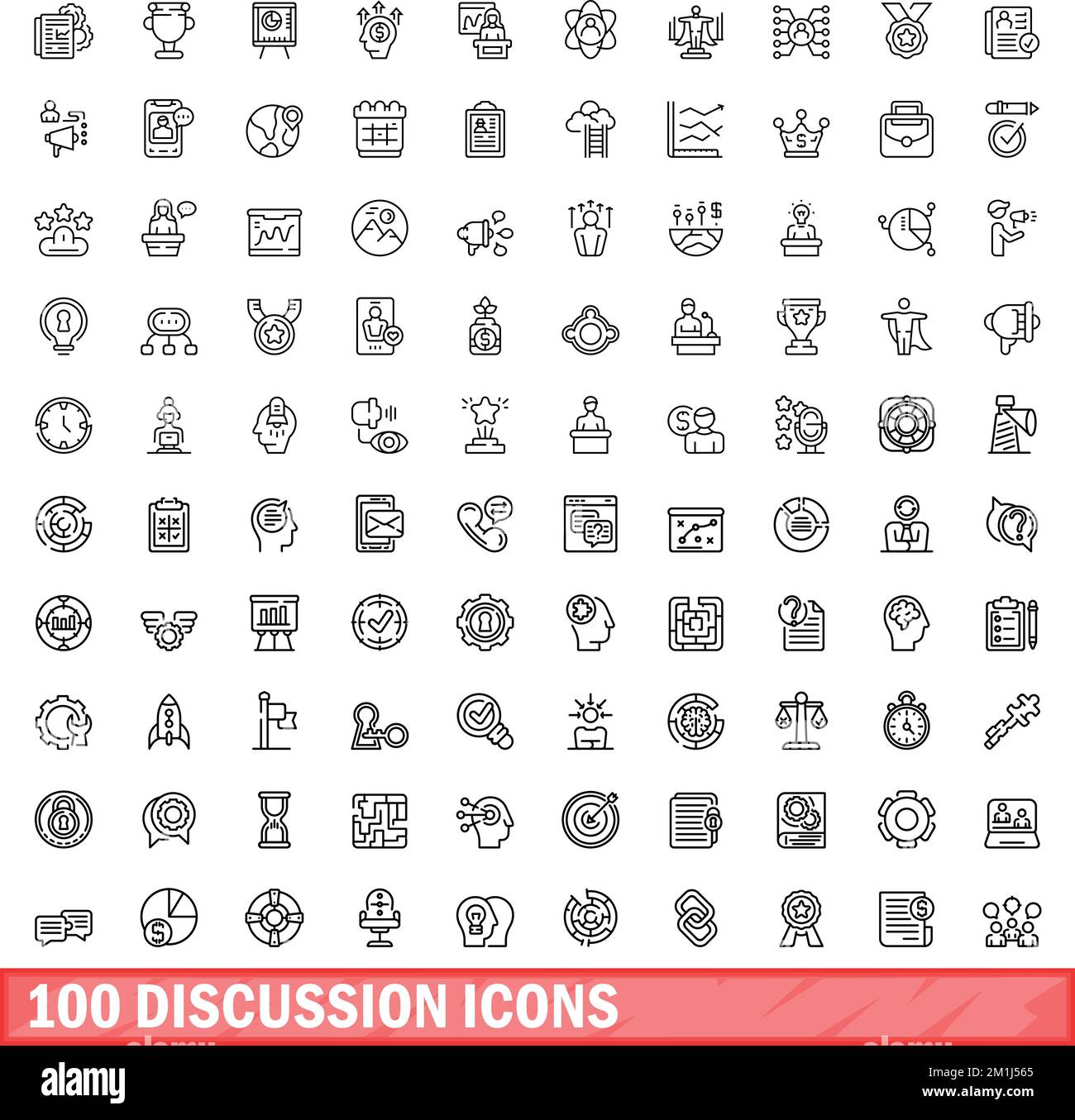 100 discussion icons set. Outline illustration of 100 discussion icons ...