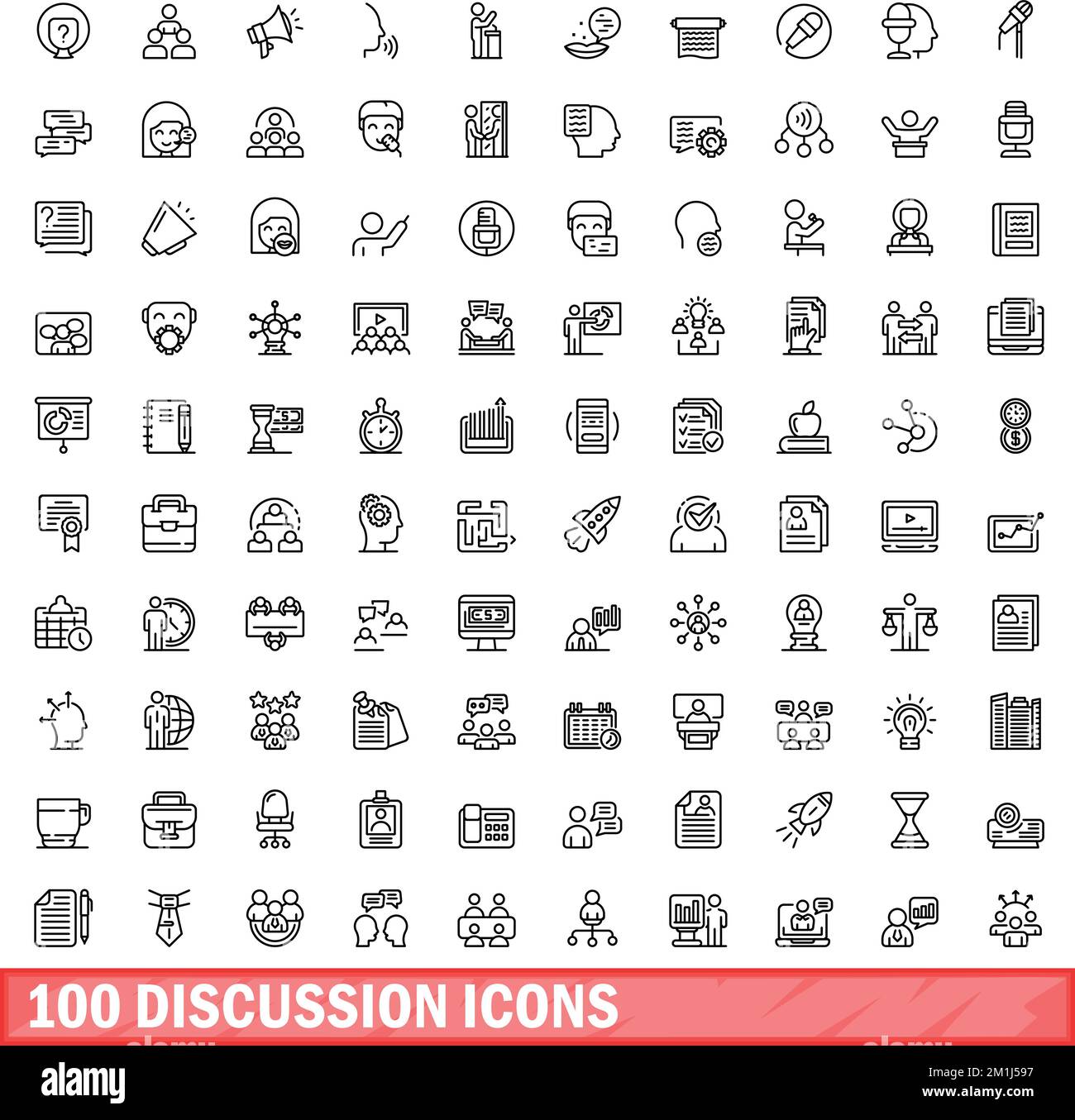 100 discussion icons set. Outline illustration of 100 discussion icons ...