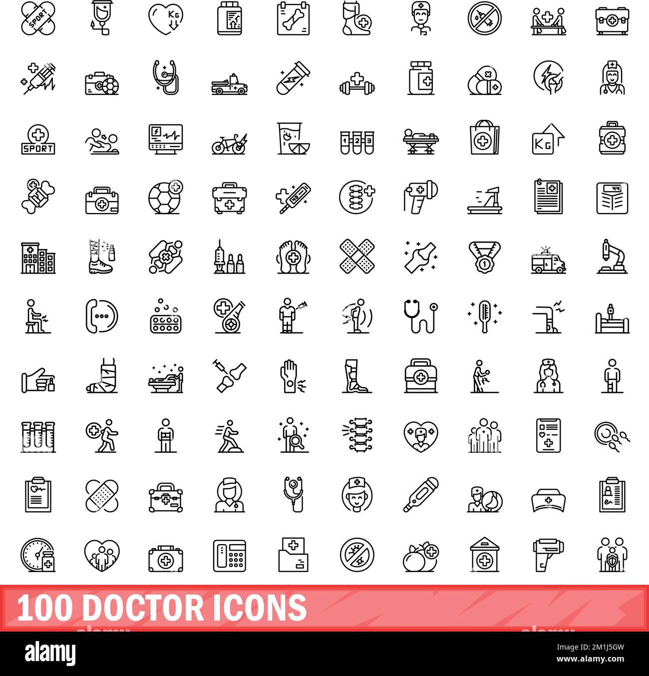 100 doctor icons set. Outline illustration of 100 doctor icons vector ...