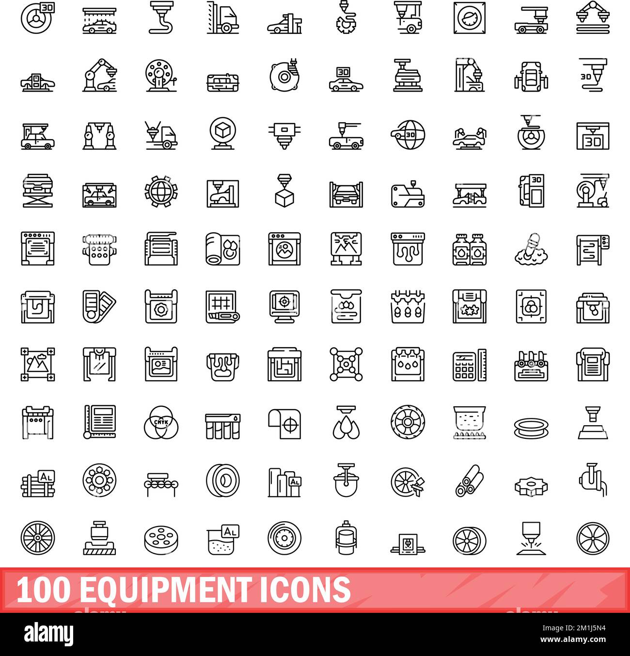 100 equipment icons set. Outline illustration of 100 equipment icons ...