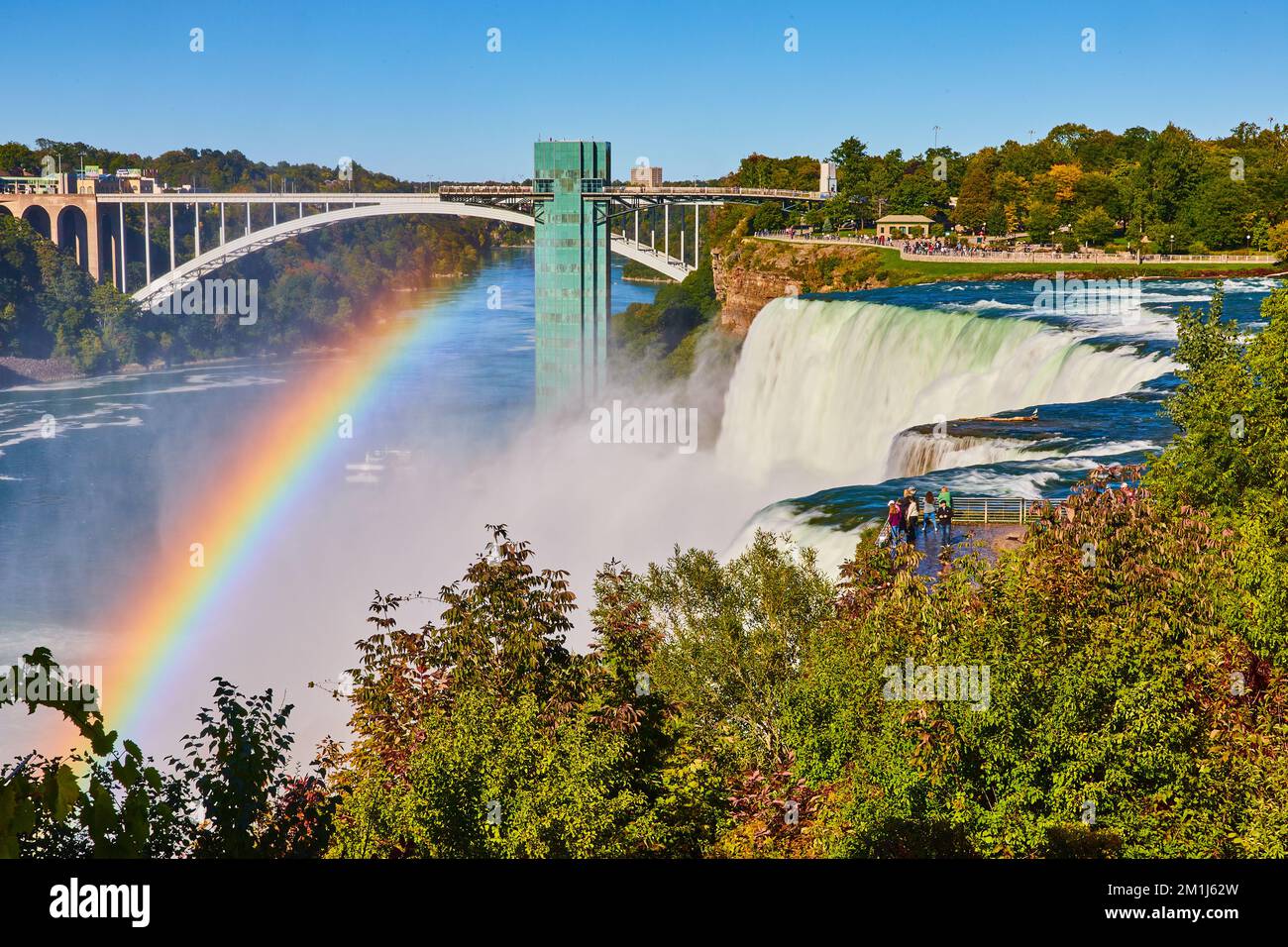 Rainbow over American Falls and Rainbow Bridge in America at Niagara ...