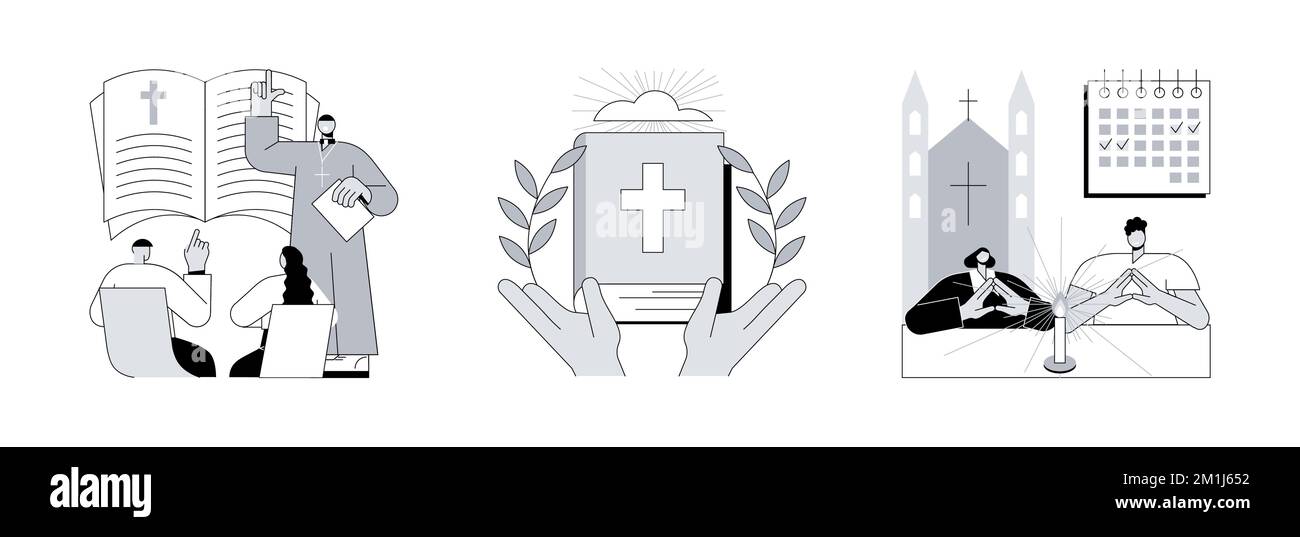 Study of god abstract concept vector illustration set. Theology and ...