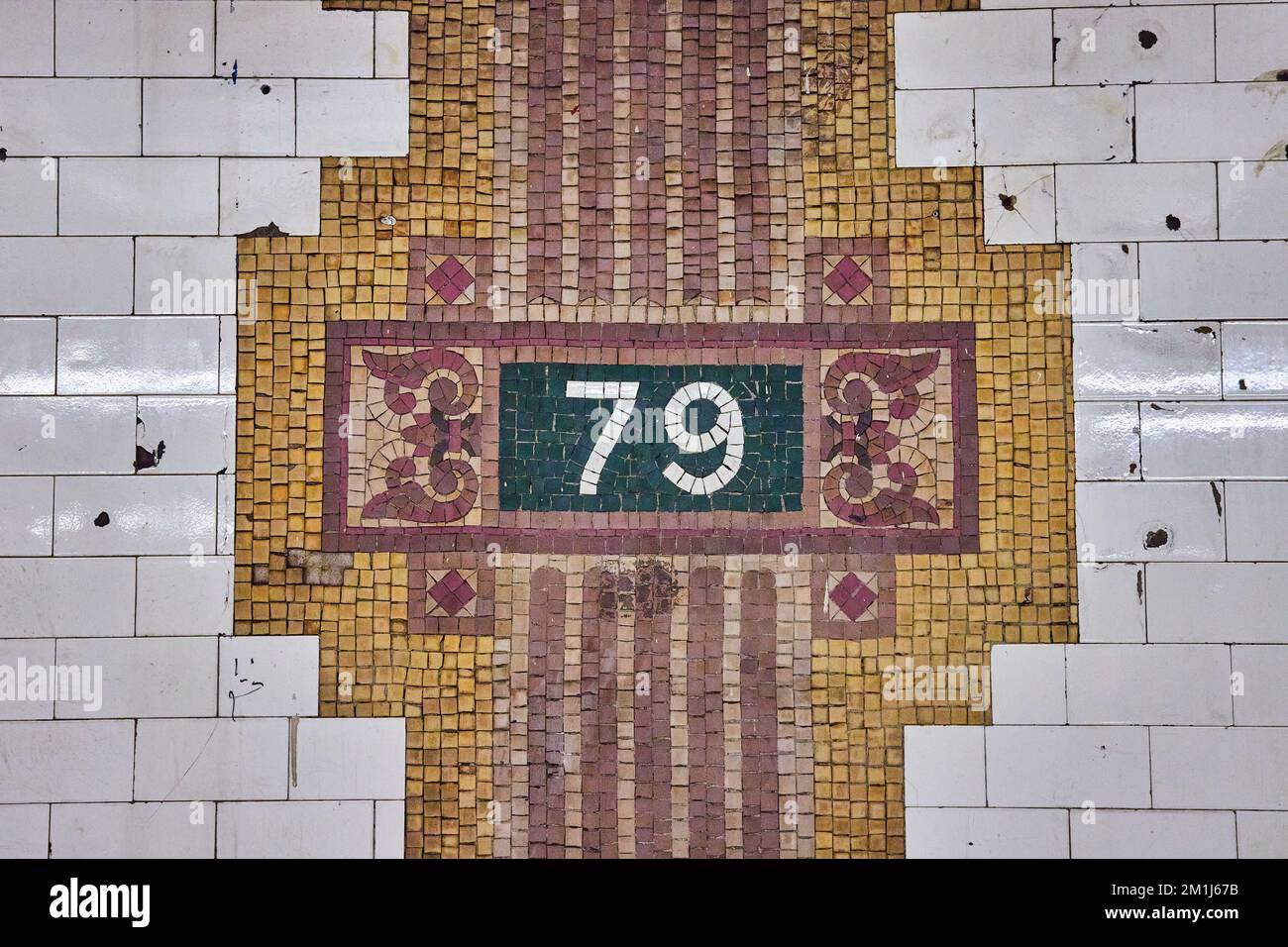 Mosaic on walls of 79th Street subway underground in New York City ...