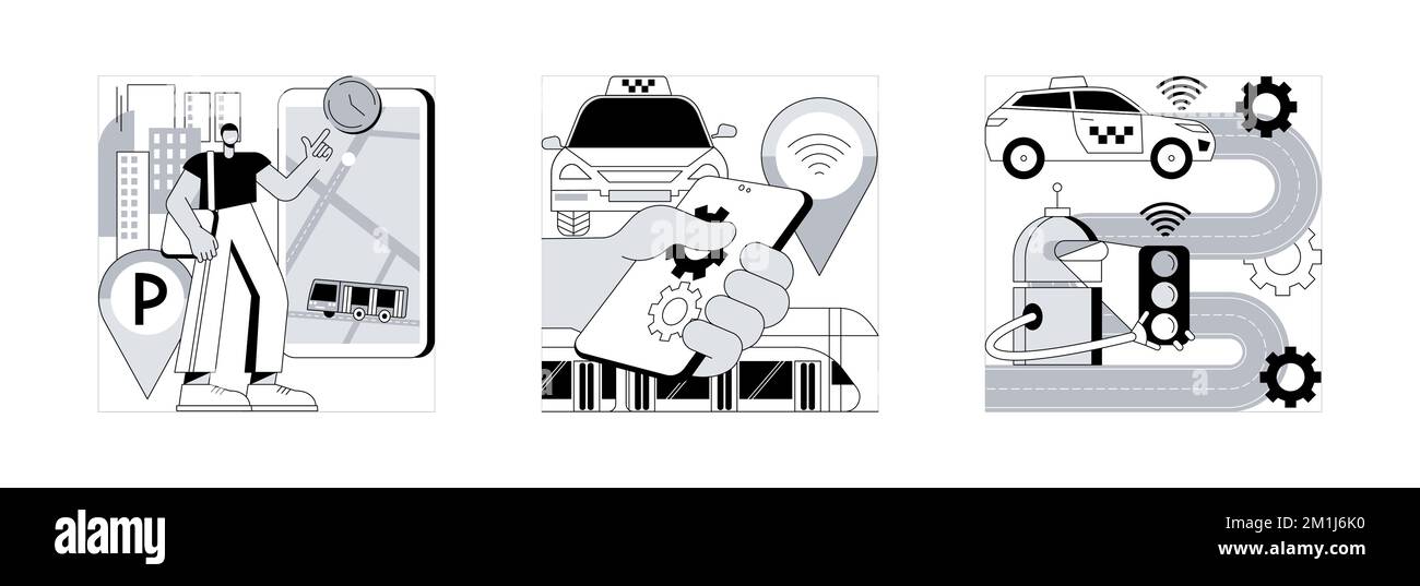 Smart city technology abstract concept vector illustration set ...