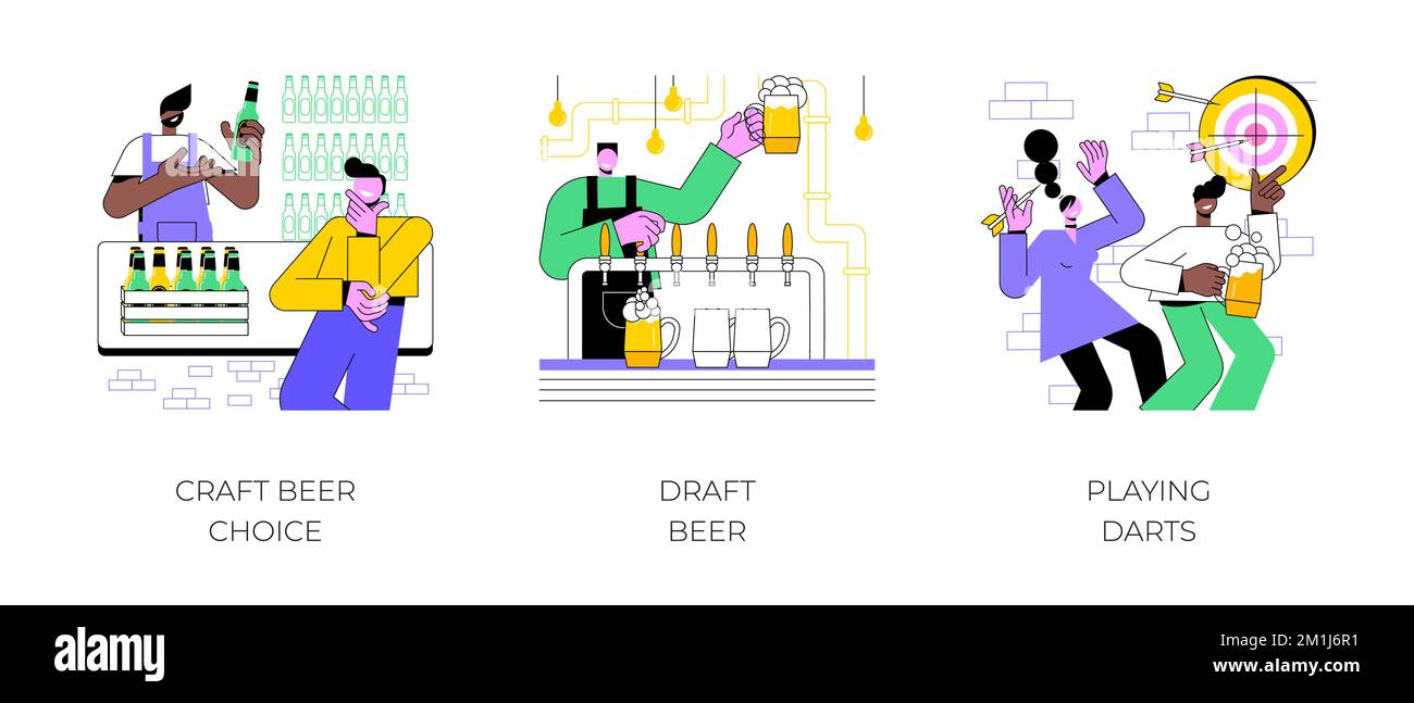 In a pub isolated cartoon vector illustrations set. Craft beer choice ...