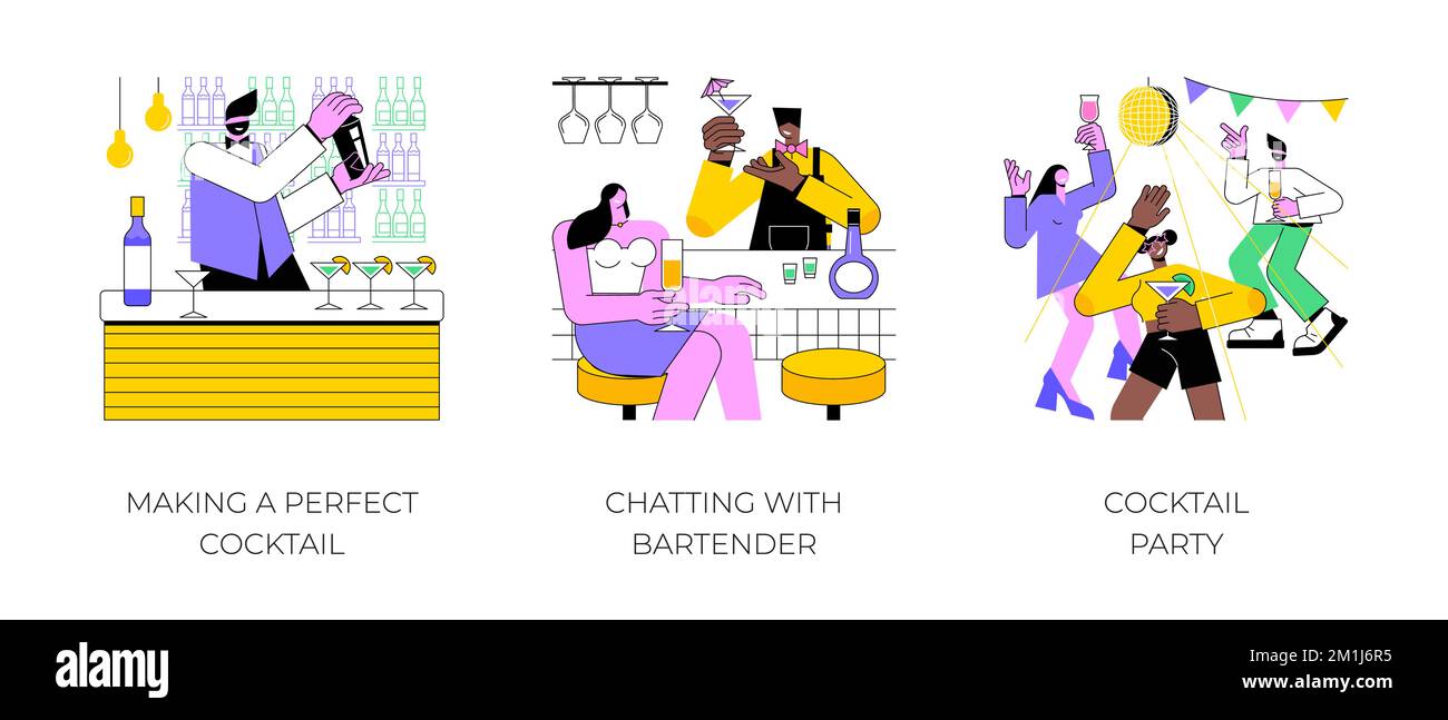 Cocktail bar isolated cartoon vector illustrations set. Bartender ...