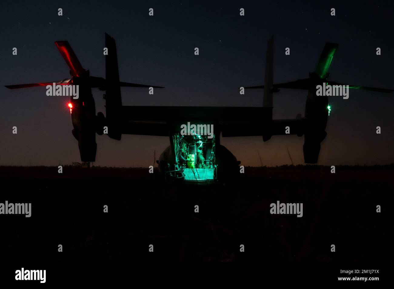 A CV-22 Osprey aircraft is parked during a special operations forces ...