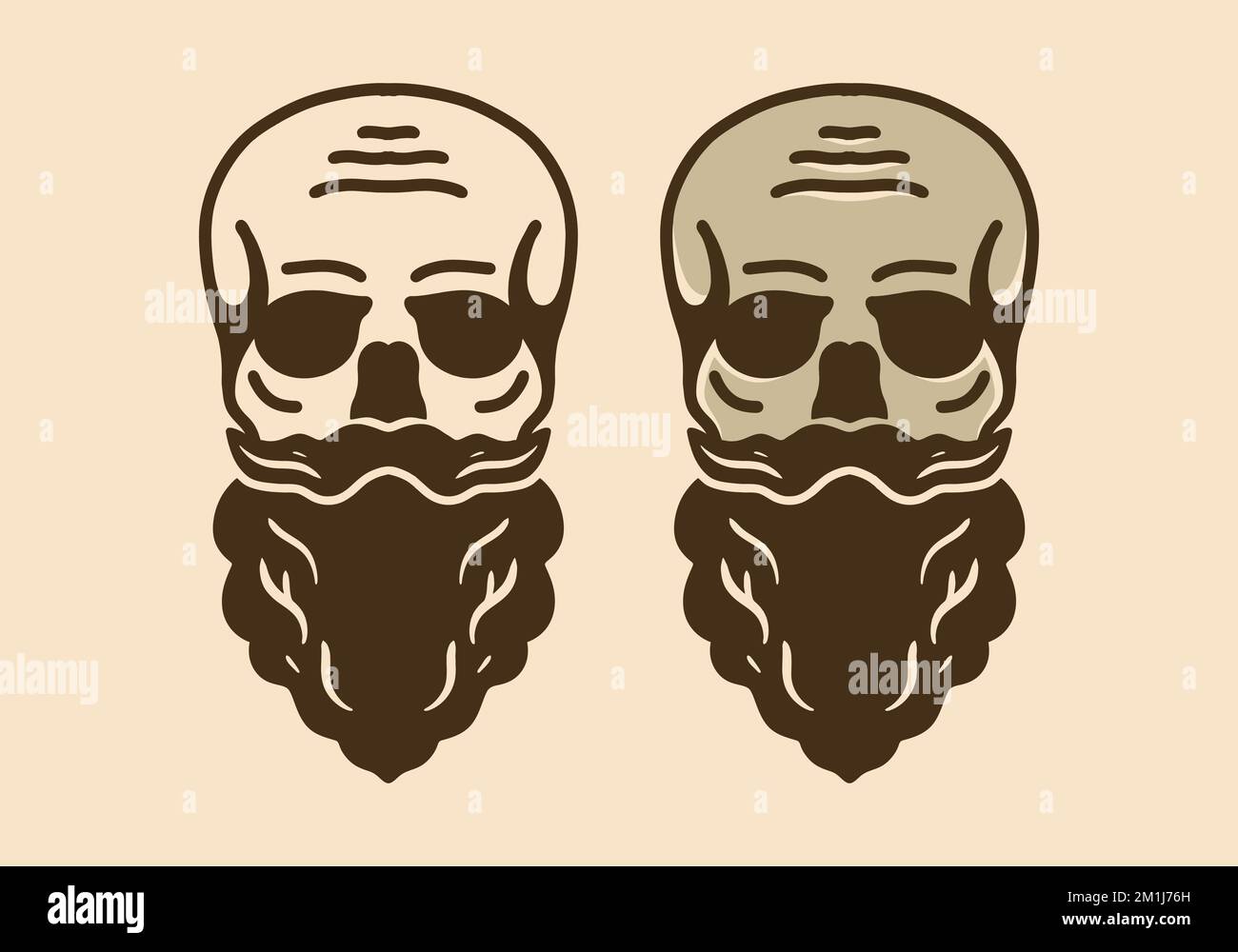 Vintage art illustration of skull with long mustache and beard Stock ...