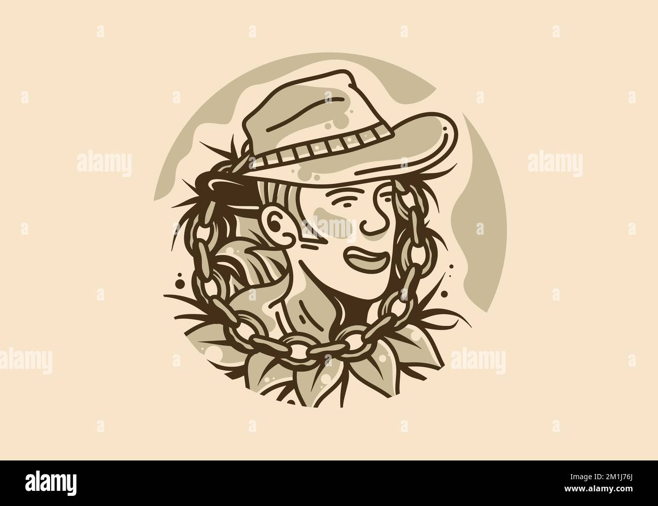 Vintage art illustration drawing of Men wear cowboy hats with chains ...