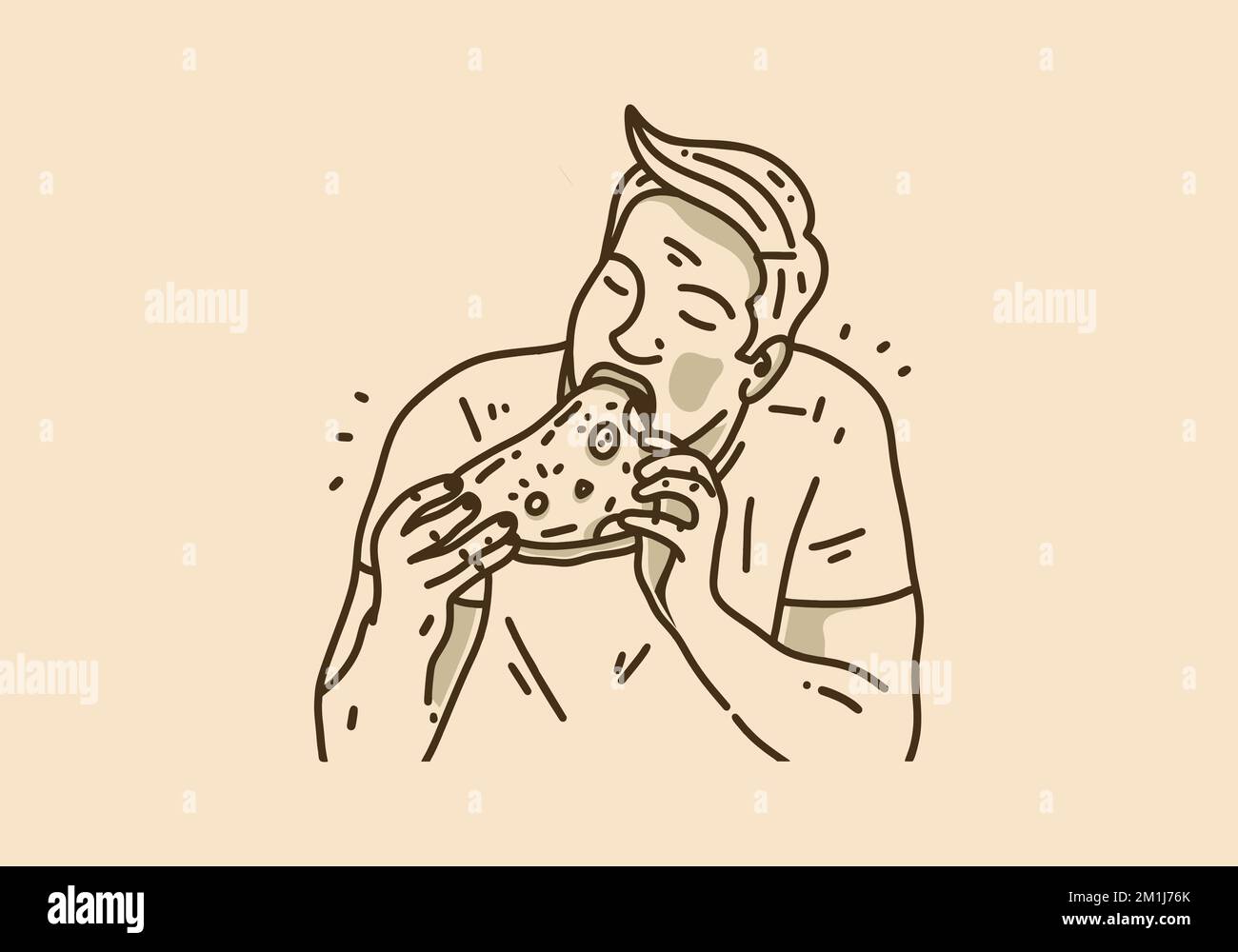 Vintage art illustration of man eating pizza Stock Vector Image & Art ...
