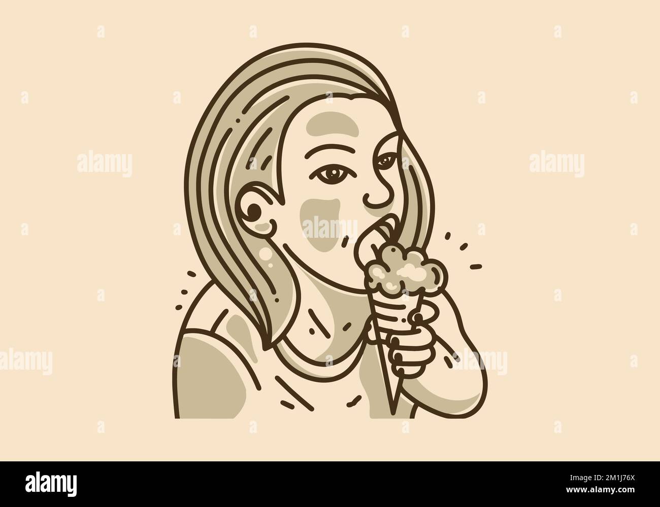 Vintage art illustration design of girl eating ice cream Stock Vector ...