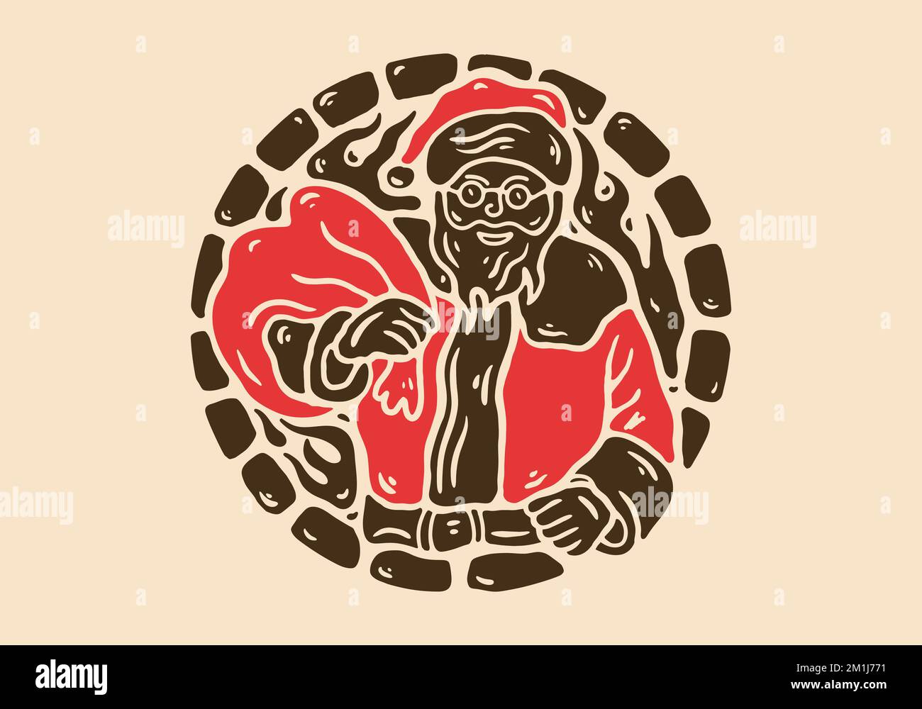 The illustration drawing of santa claus carrying a sack full of gifts ...