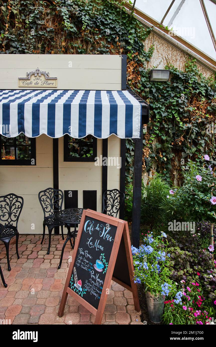 Tiny French cafe staged in American botanical gardens Stock Photo - Alamy