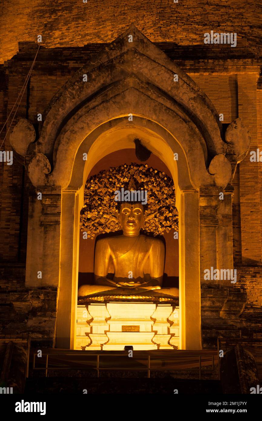 Buddha inside Pagoda of Wat Chedi Luang (temple of the big stupa) is a ...