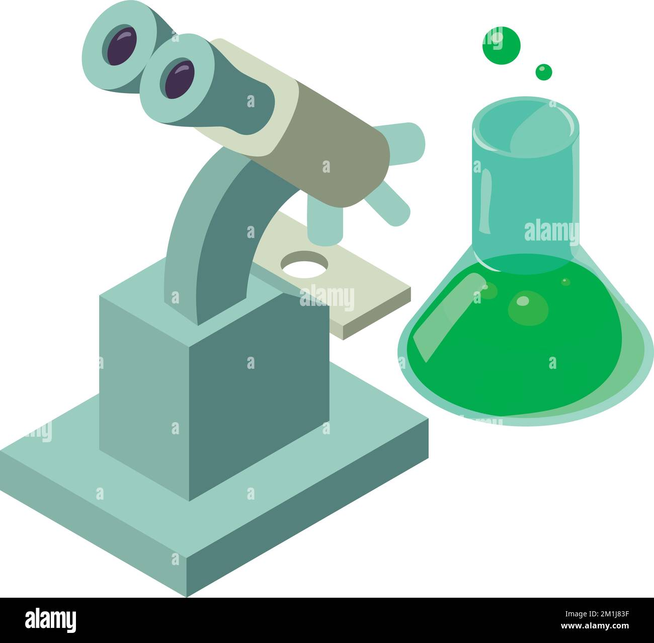 Science laboratory icon isometric vector. Microscope and glass flask ...