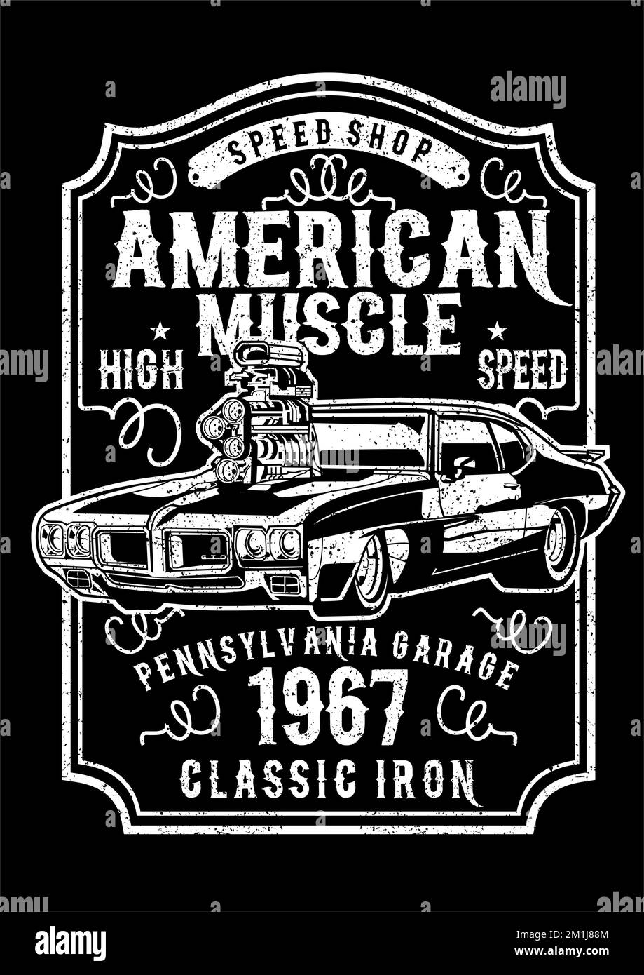 Silhouette american muscle car Black and White Stock Photos & Images ...
