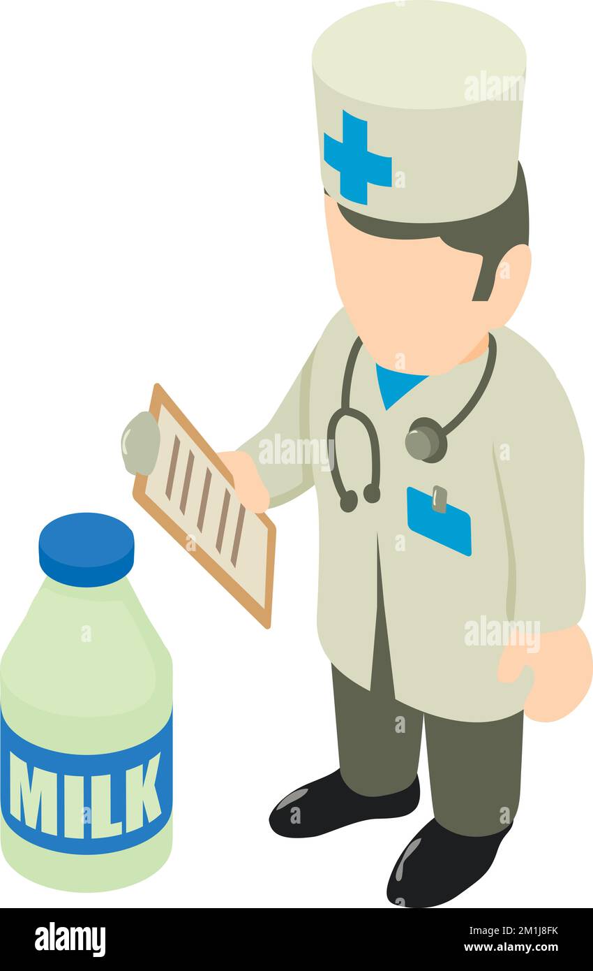 Healthy eating icon isometric vector. Man nutritionist doctor and milk ...