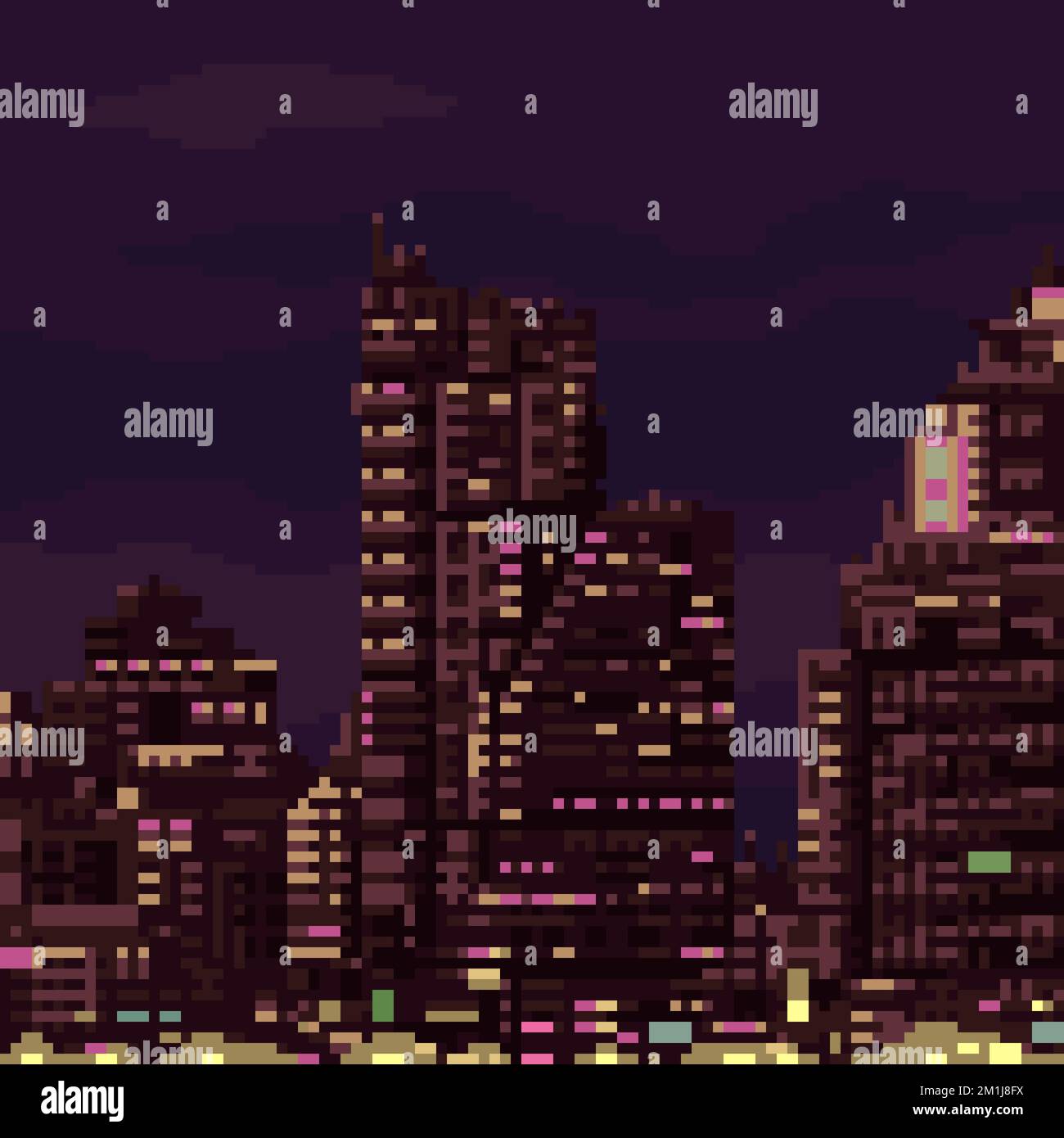 Pixel art night city hi-res stock photography and images - Alamy