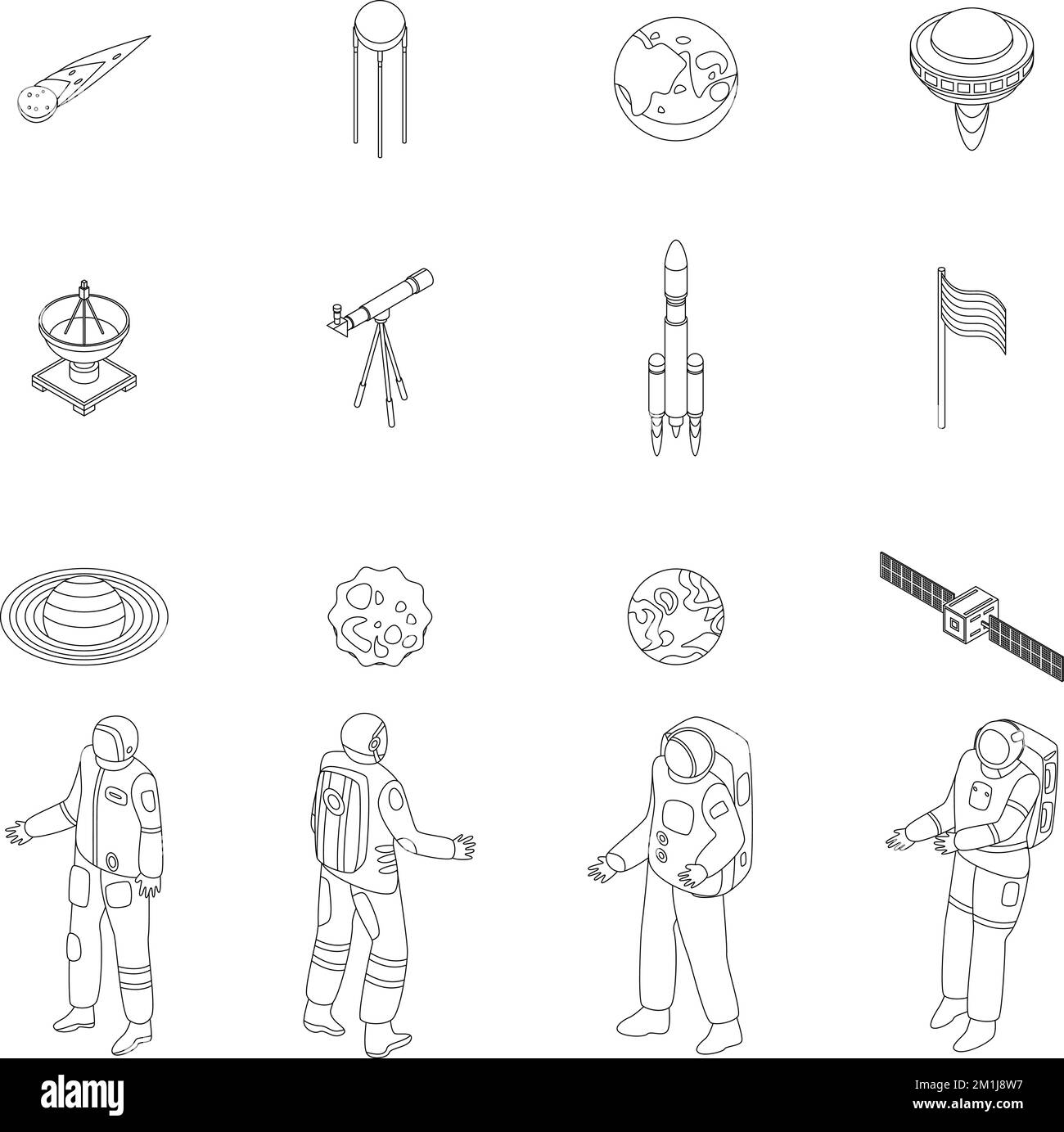 Astronaut icons set. Isometric set of astronaut vector icons outline on ...