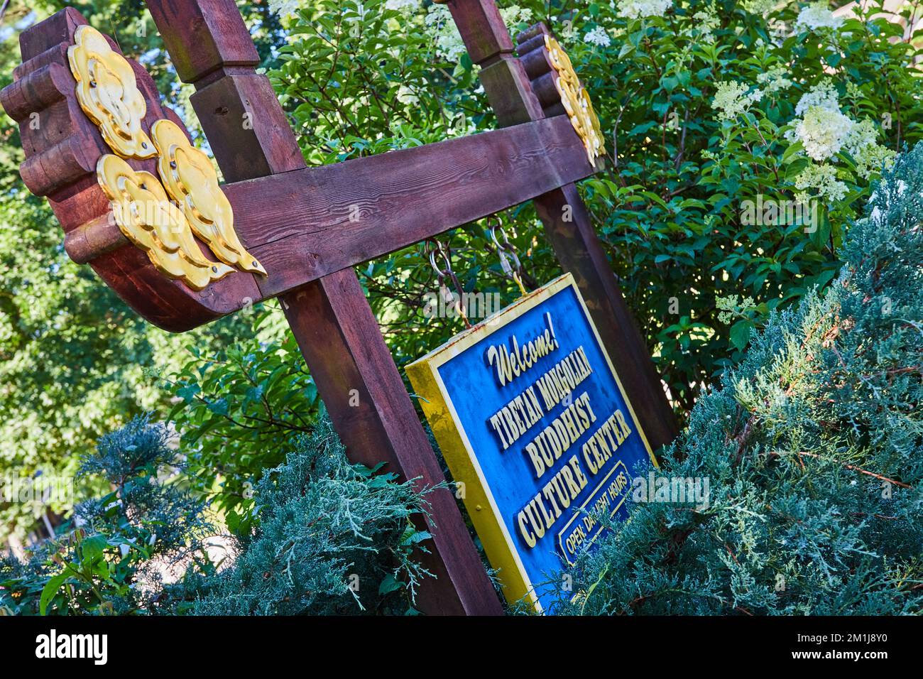 Entrance sign to Tibetan Mongolian Buddhist Cultural Center in ...