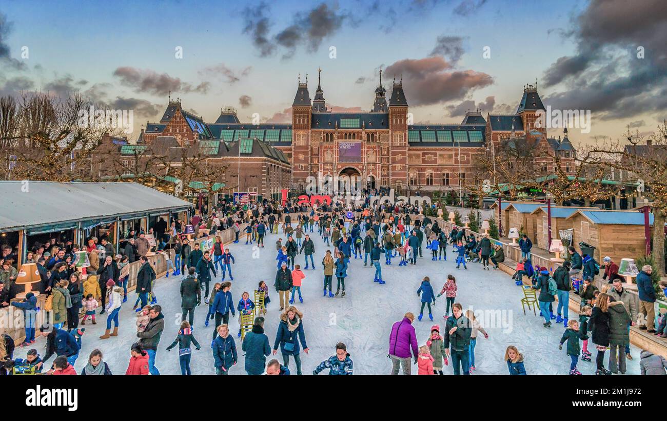 Amsterdam Netherlands 2020, Ice rink Amsterdam during winter, people ...