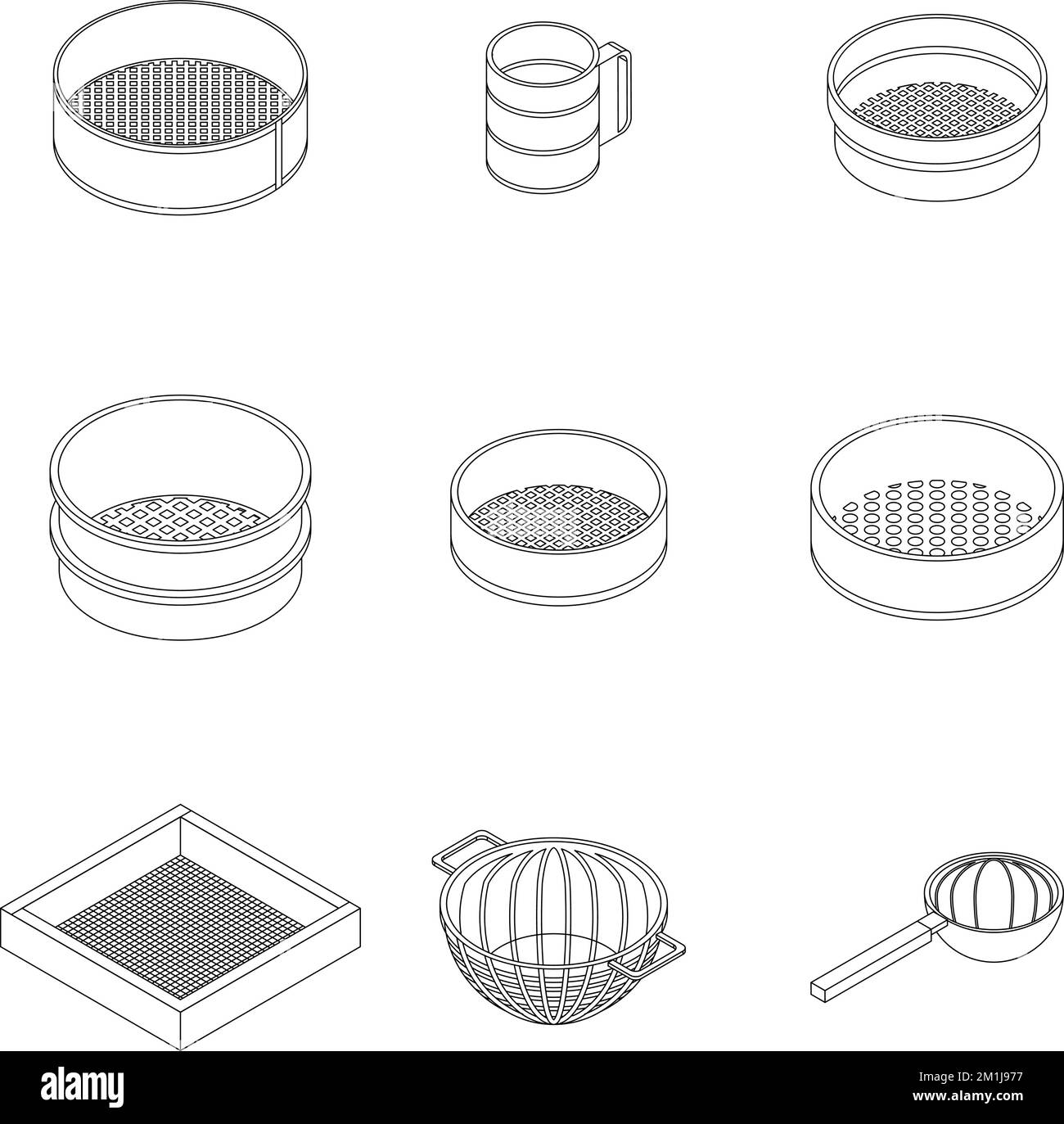 Sieve icons set. Isometric set of sieve vector icons outline on white ...
