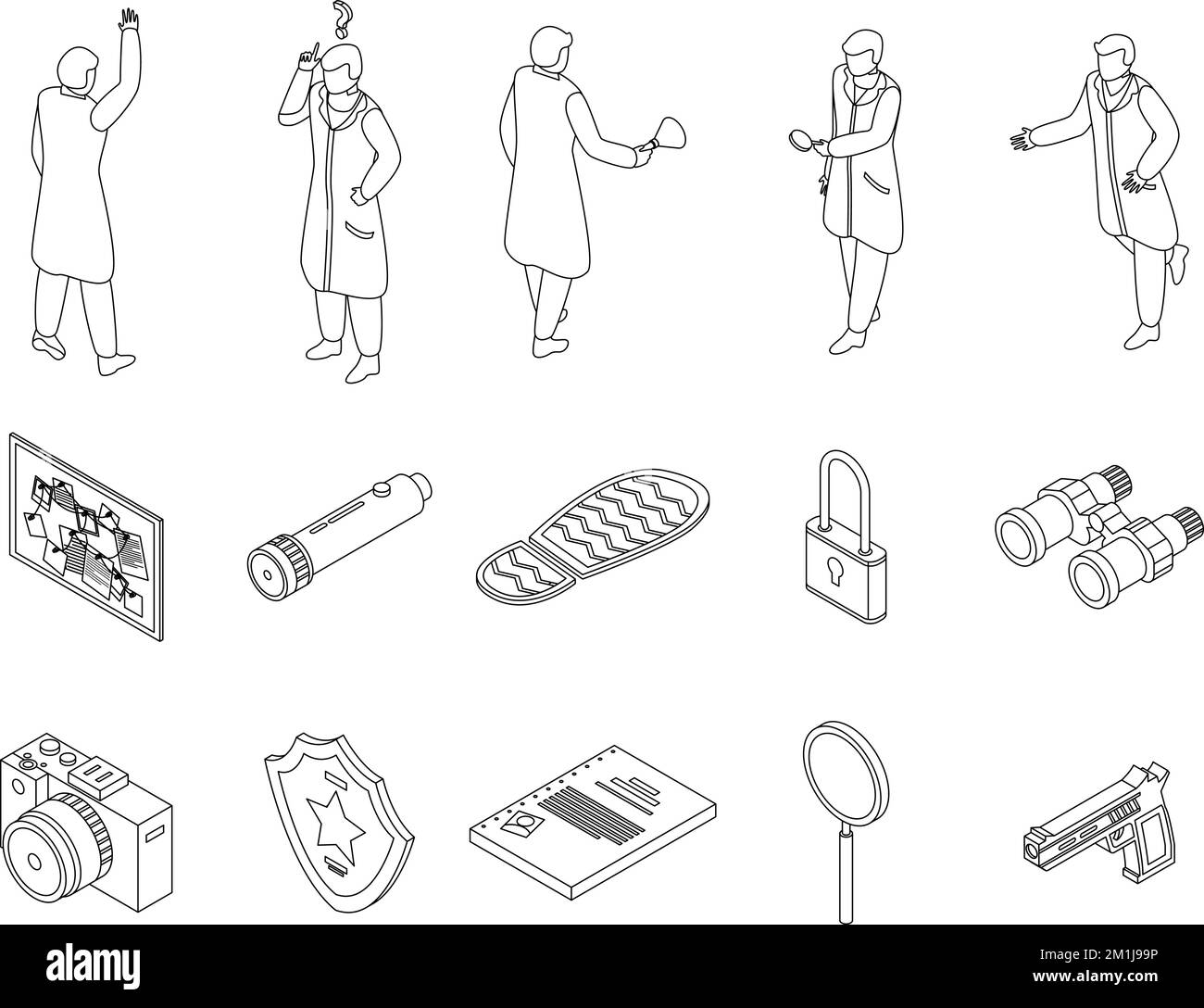 Investigator icons set. Isometric set of investigator vector icons ...