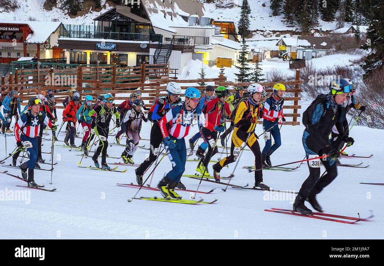 December 11, 2022: Ski mountaineering racers leave the starting line ...