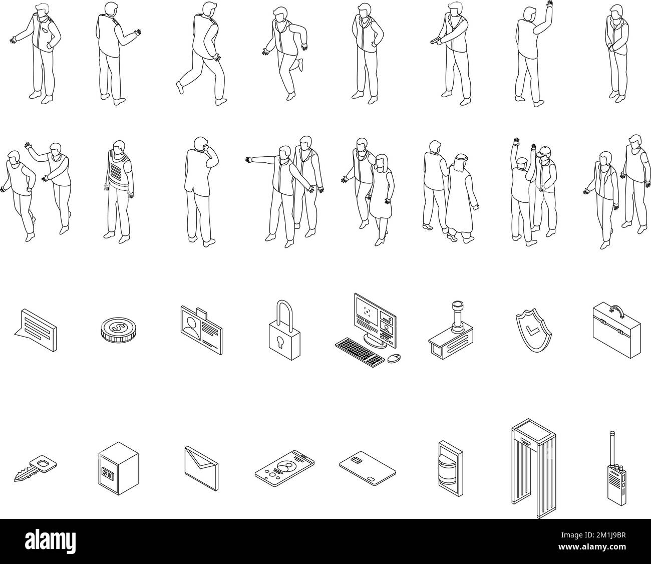 Personal guard icons set. Isometric set of personal guard vector icons ...