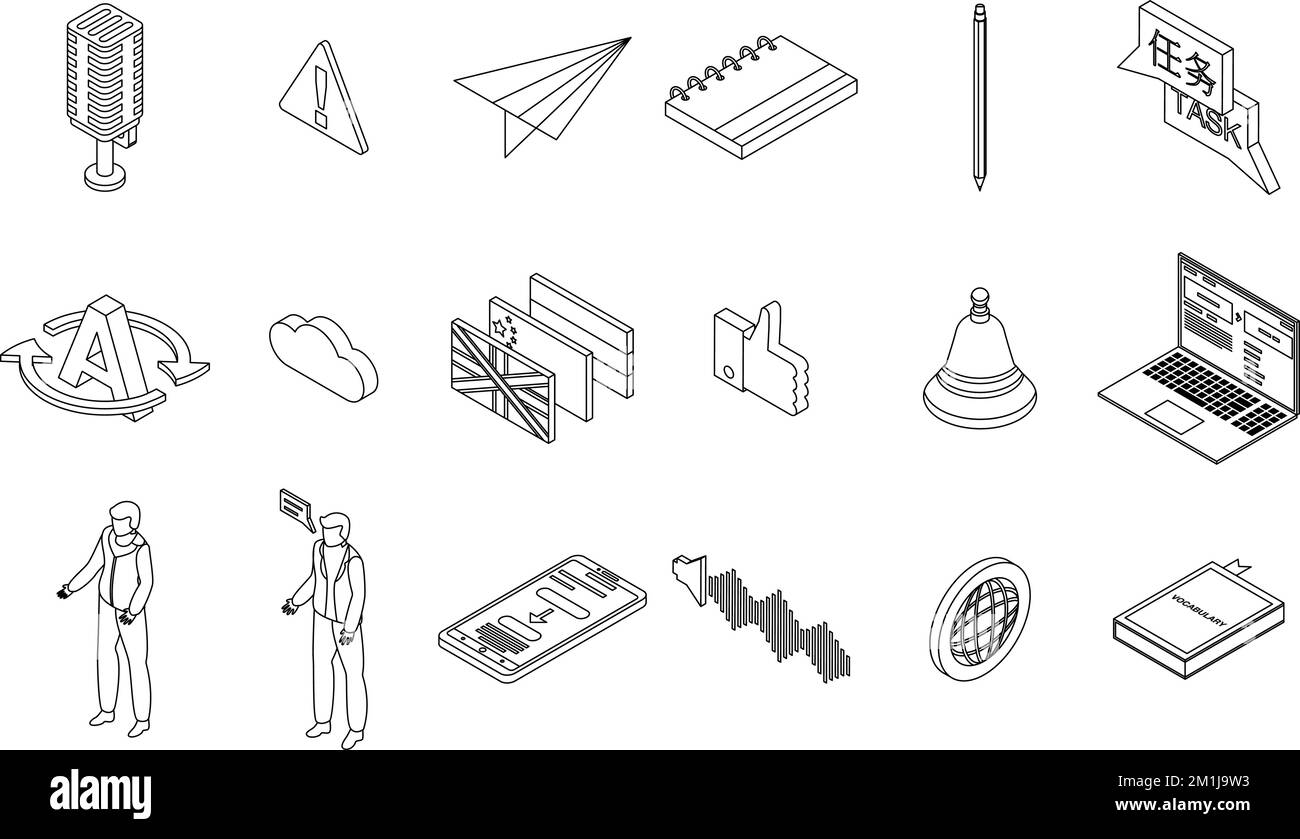 Translator icons set. Isometric set of translator vector icons outline ...