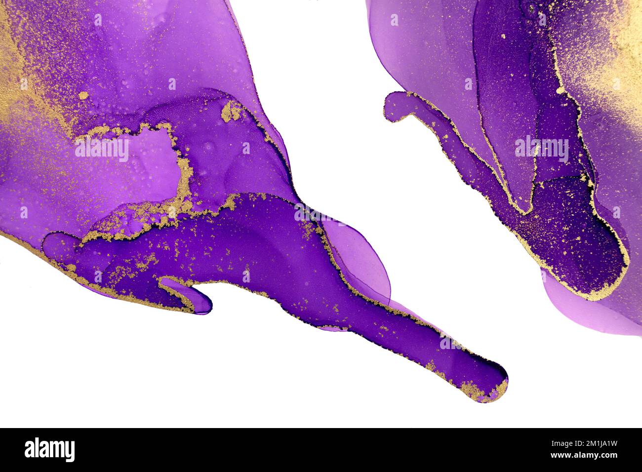 Abstract Watercolor Violet Dark Ink Flow with Gold Glitter Design ...