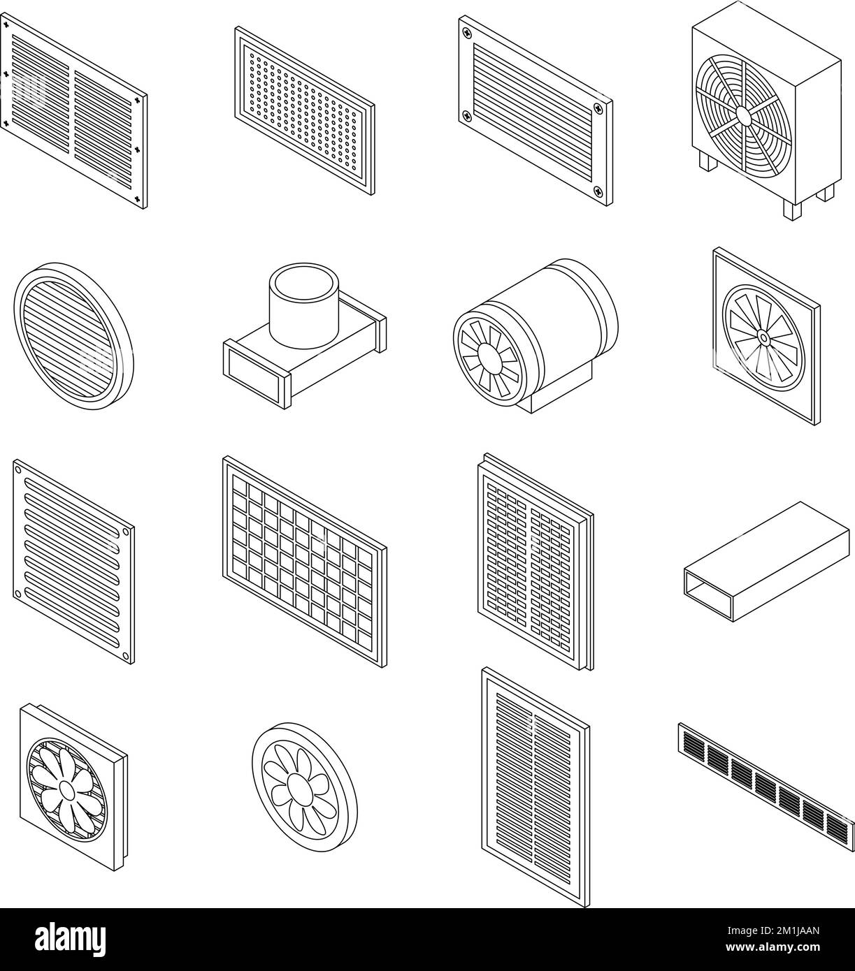 Ventilation icons set. Isometric set of ventilation vector icons ...