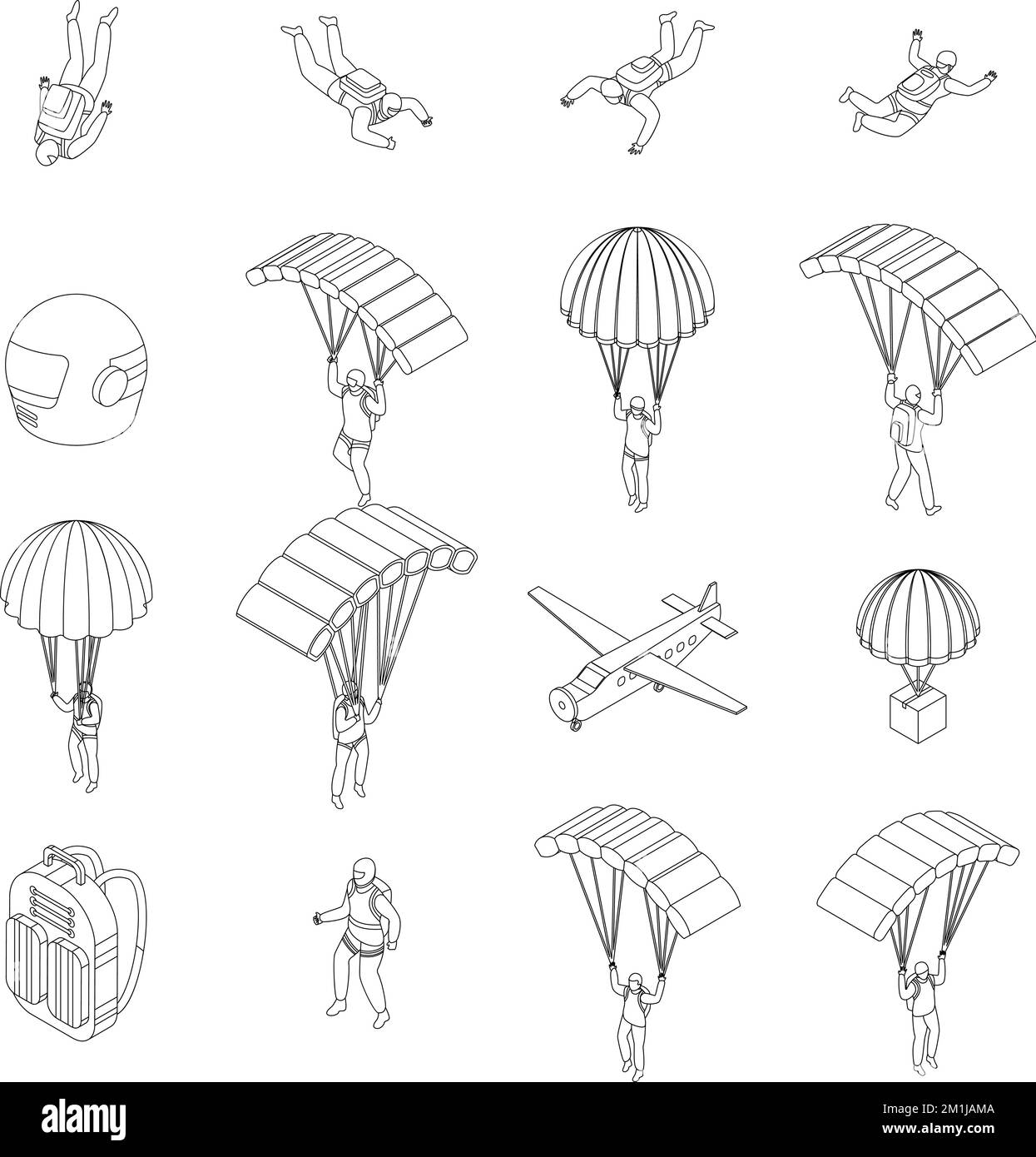Parachuting icons set. Isometric set of parachuting vector icons ...