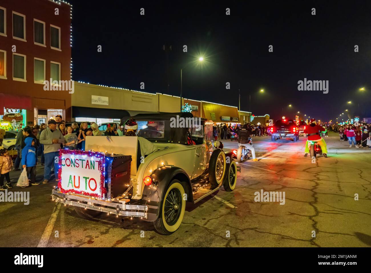 Oklahoma, DEC 8 2022 - Night view of the Purcell's Christmas Parade ...