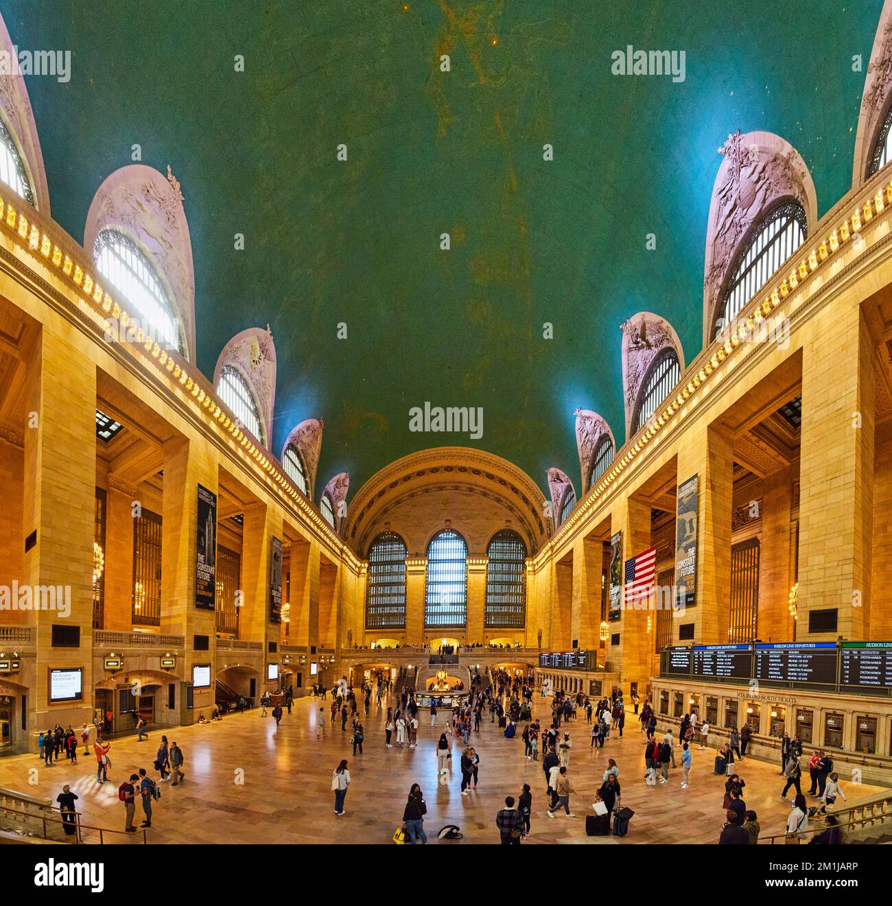 New York City Grand Central Station straight on panorama full of people ...