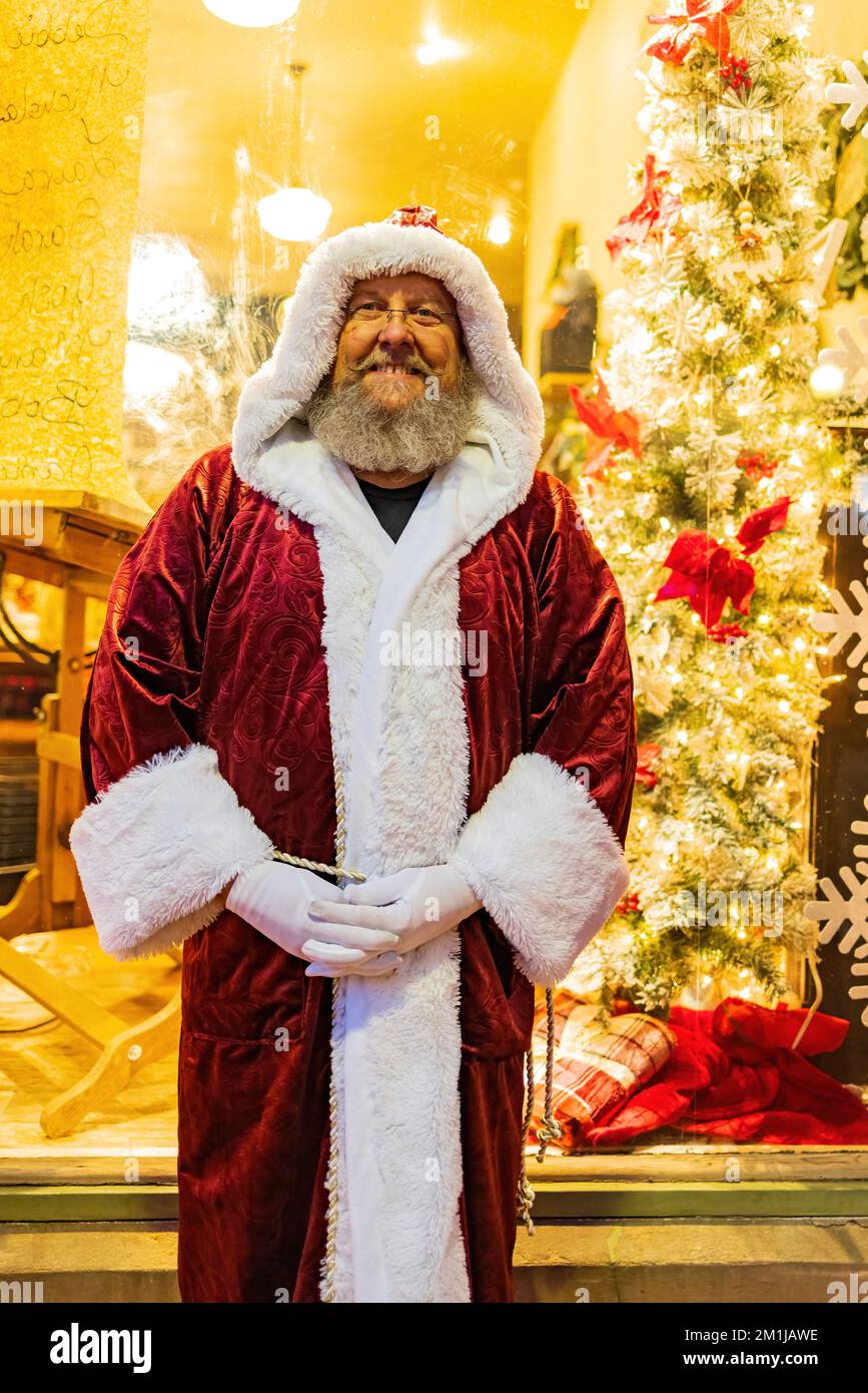Oklahoma, DEC 10 2022 - Night view of the famous Guthrie Victorian walk ...