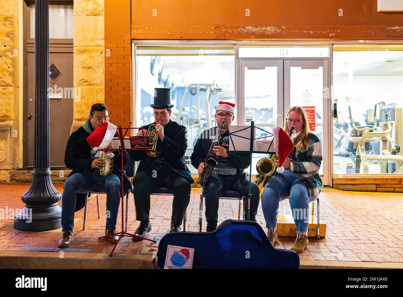 Oklahoma, DEC 10 2022 - Night view of a music perfromance in the famous ...