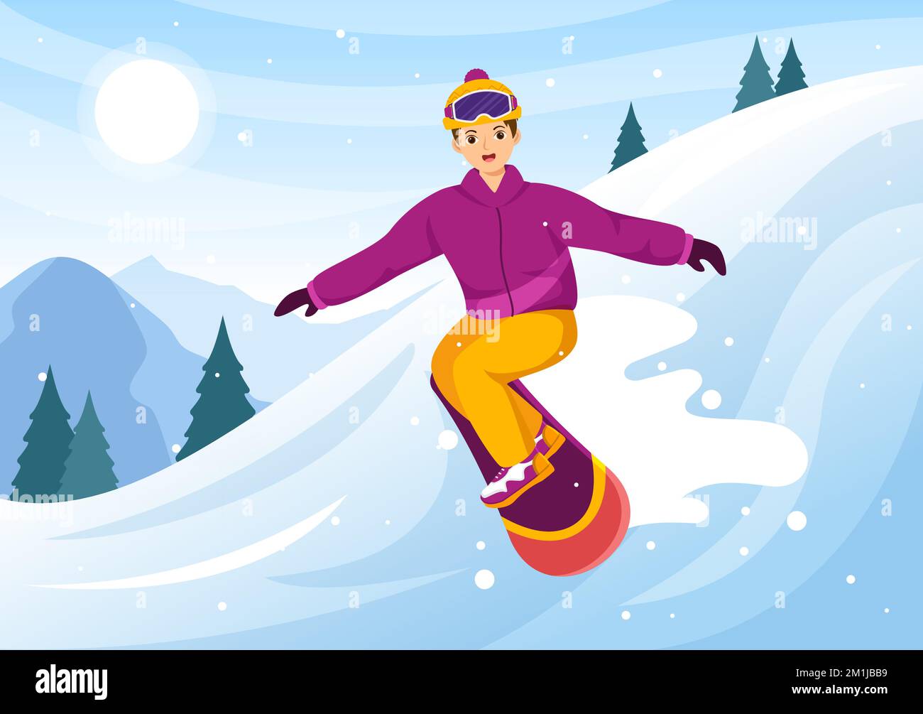 Snowboarding with People Sliding and Jumping on Snowy Mountain Side or ...