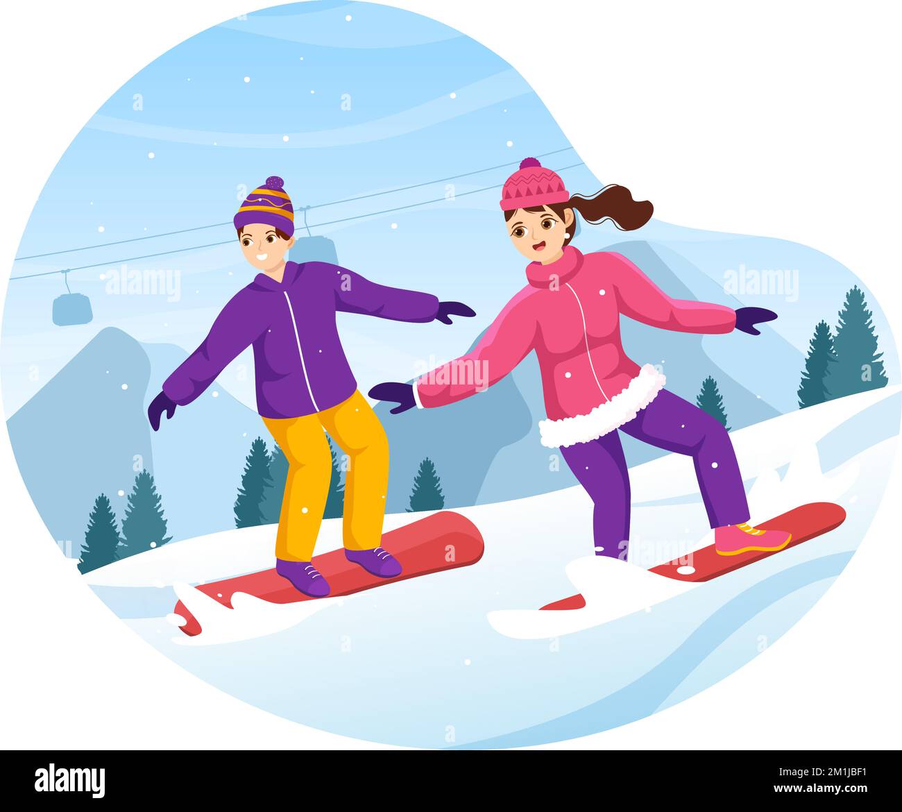 Snowboarding with People Sliding and Jumping on Snowy Mountain Side or ...