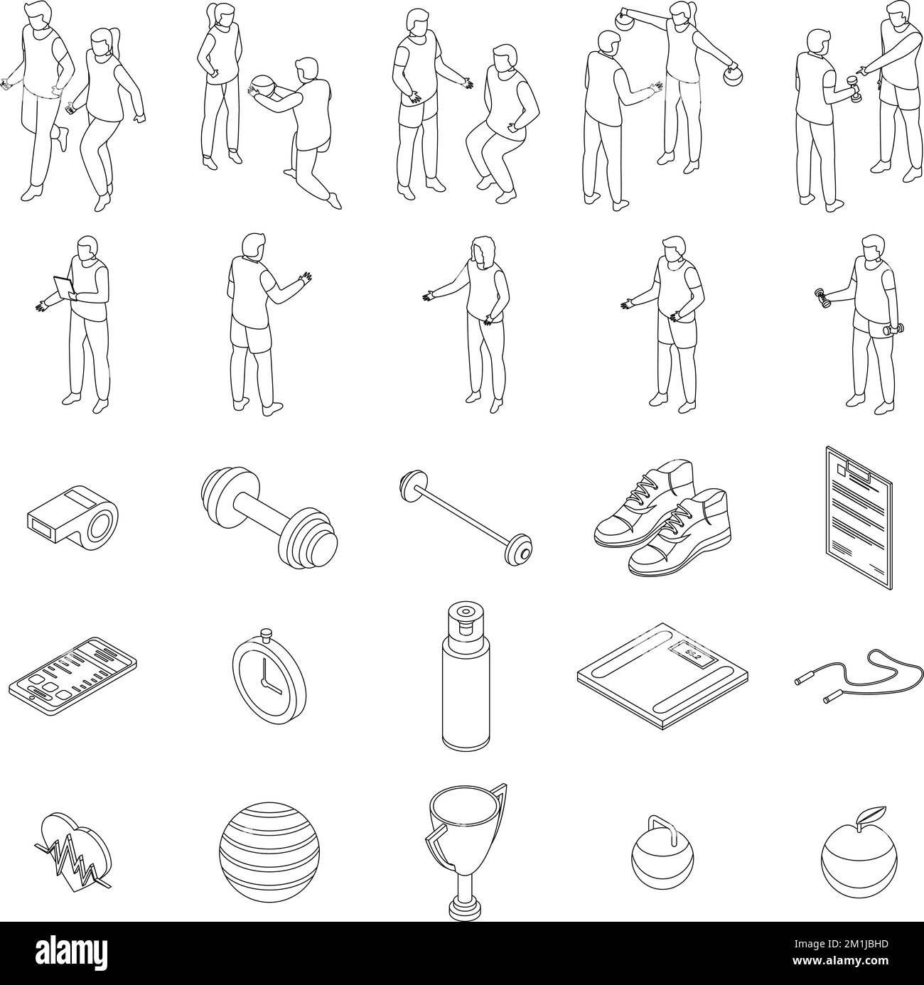 Personal trainer icons set. Isometric set of personal trainer vector ...