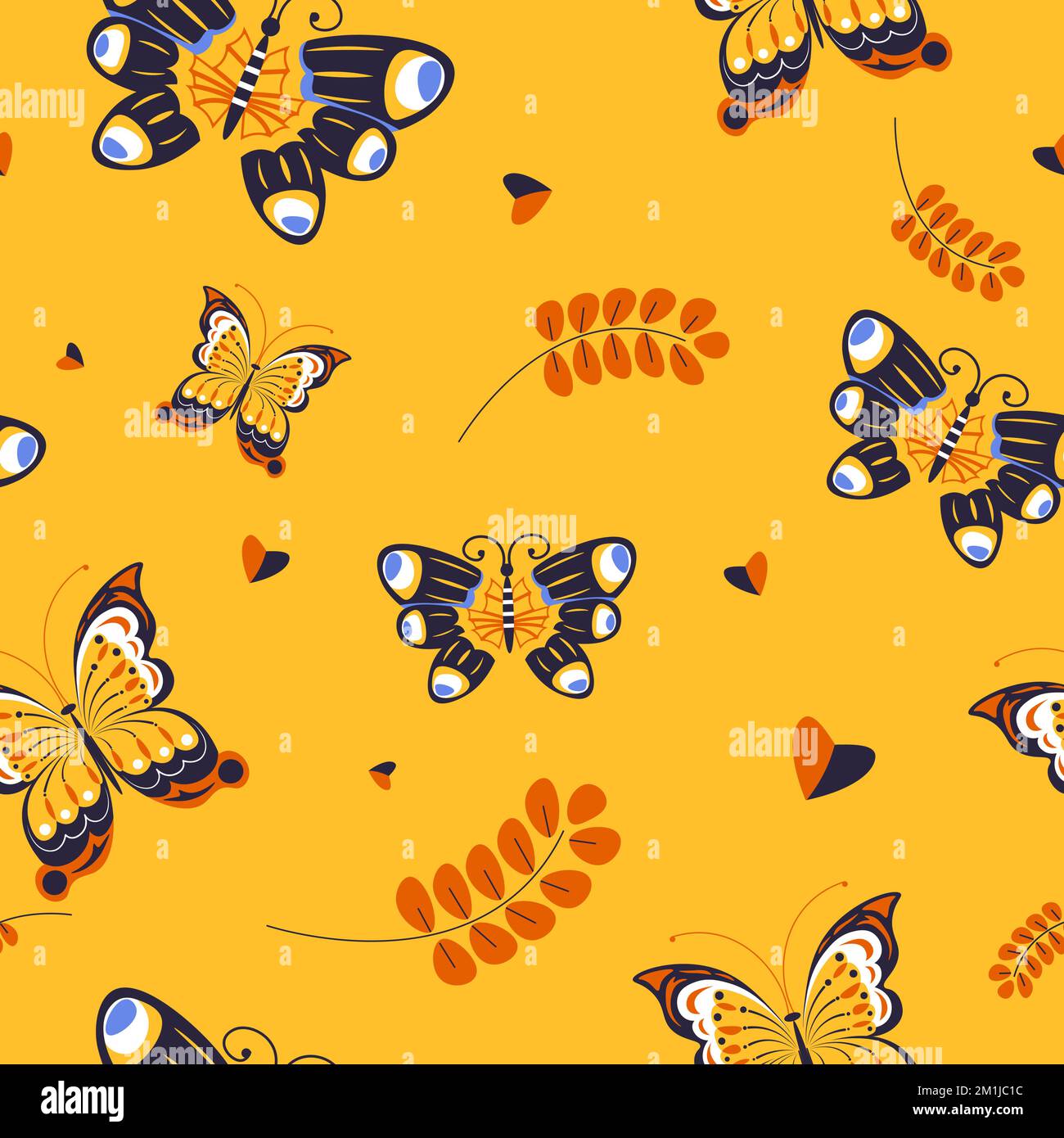 Butterflies and flower branches with leaf pattern Stock Vector Image ...