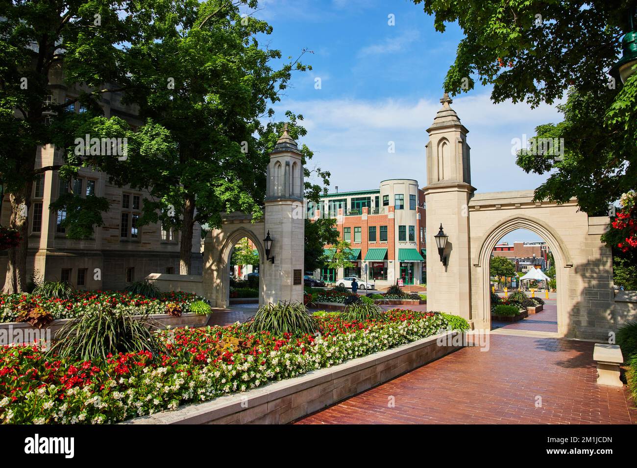 Summer flowers at Indiana University entrance Sample Gates Stock Photo ...