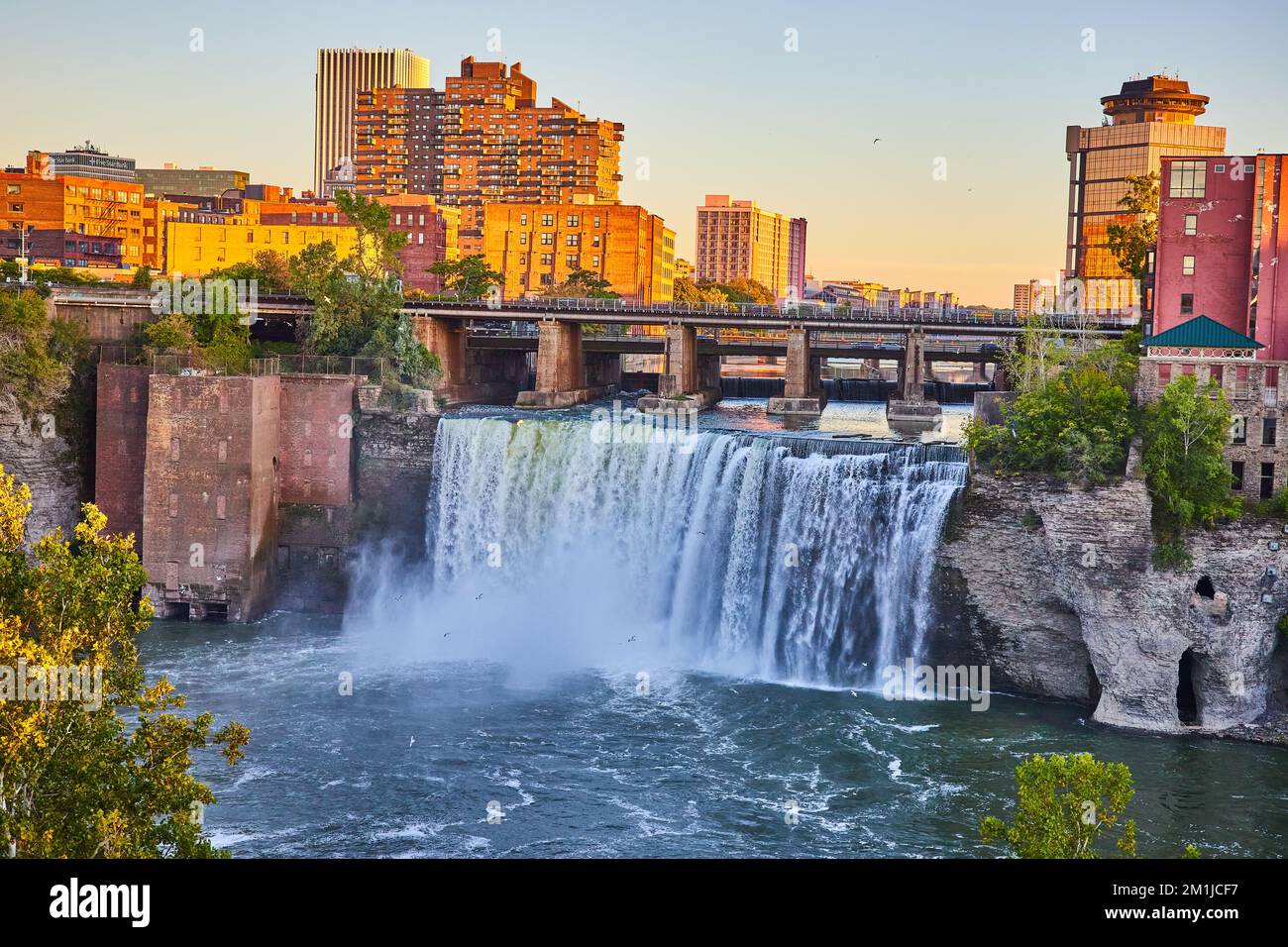 Rochester New York stunning natural waterfall next to downtown skyline ...