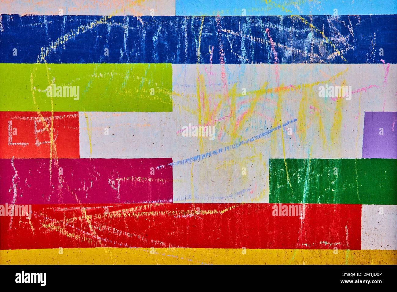 Straight on texture of colorful wood planks and chalk scribbles Stock ...