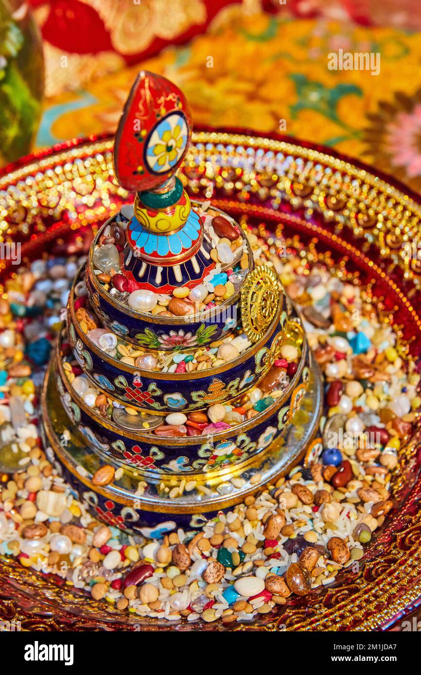 Detail of Tibetan Mongolian Buddhist shrine with ornate rocks Stock ...