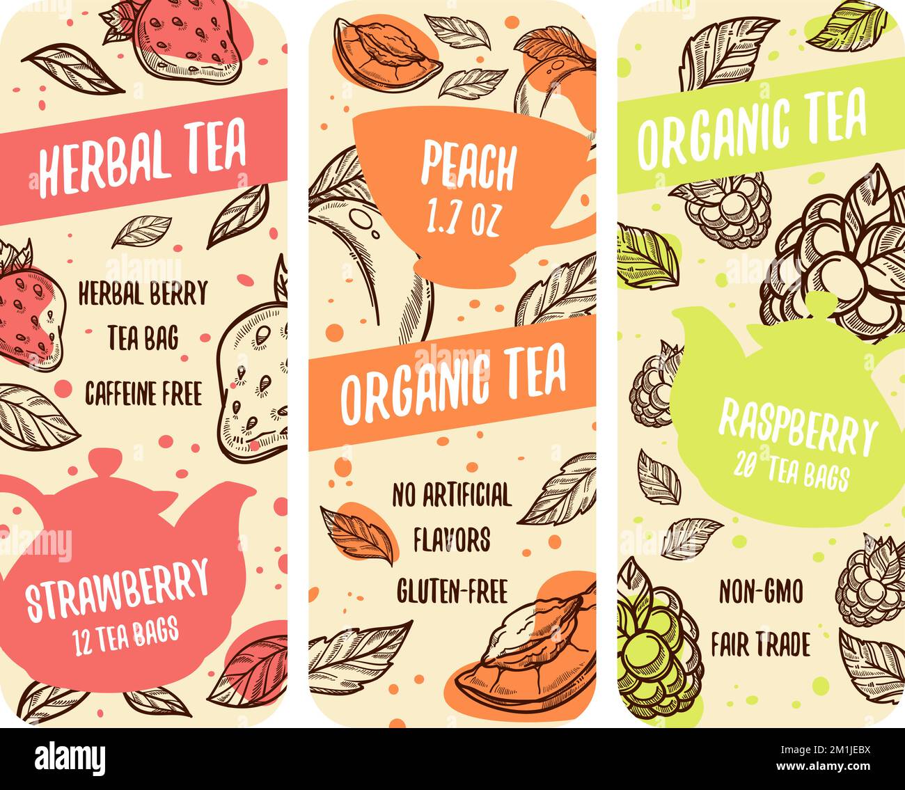 Herbal organic tea blends, package sticker label Stock Vector Image ...